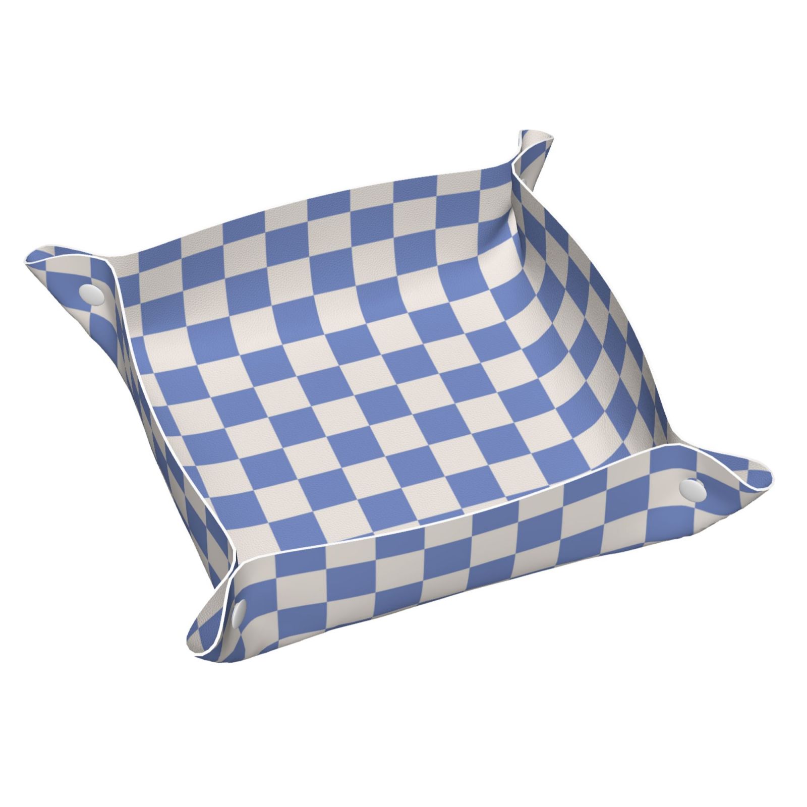 Valet Tray, Blue White Square Plaid Faux Leather Desk Tray Vanity Tray ...