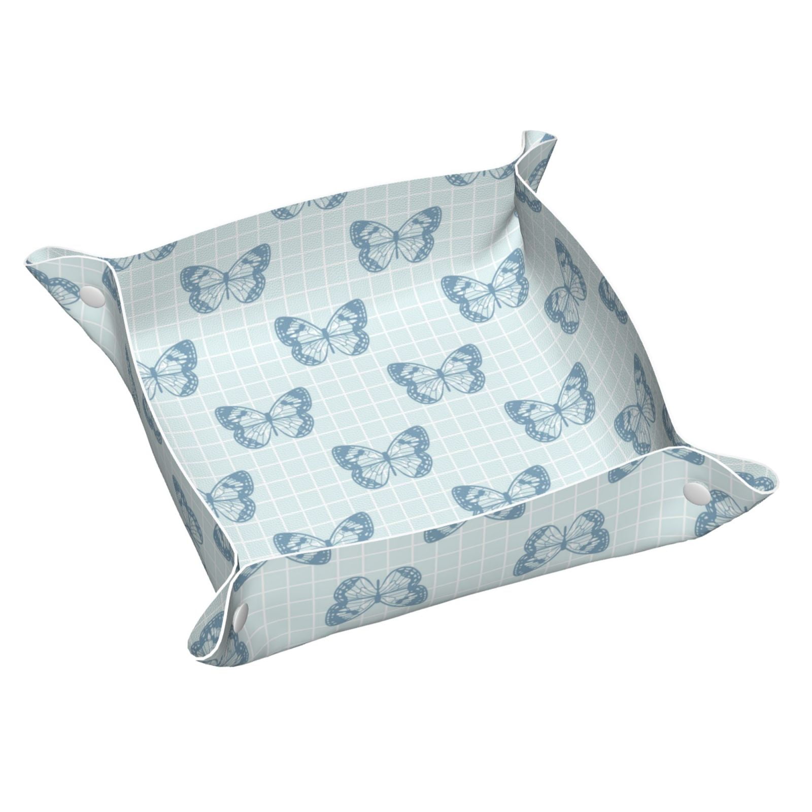 Valet Tray, Blue butterfly checkered Faux Leather Desk Tray Vanity Tray ...