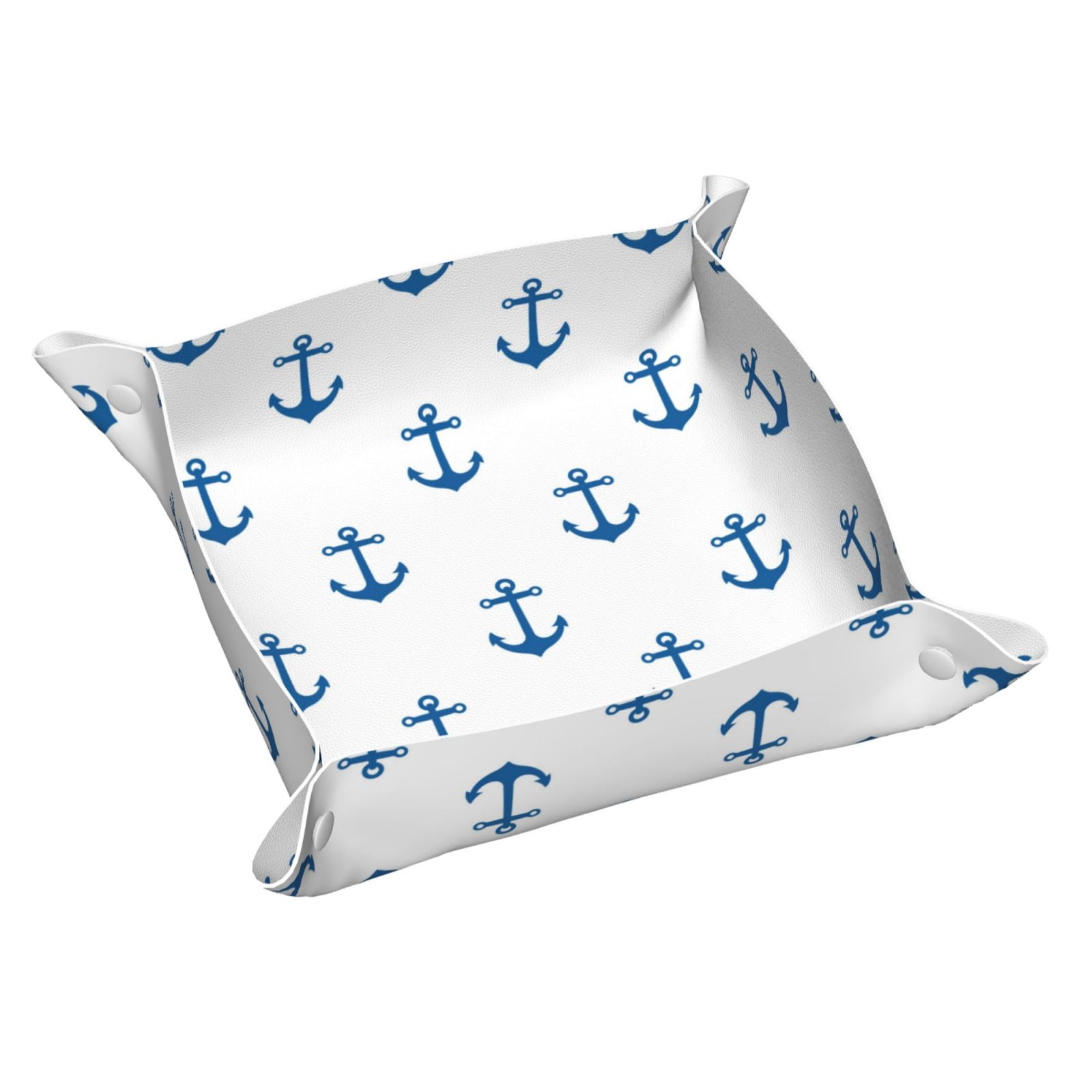 Valet Tray, Blue ship anchors white cute Faux Leather Desk Tray Vanity ...