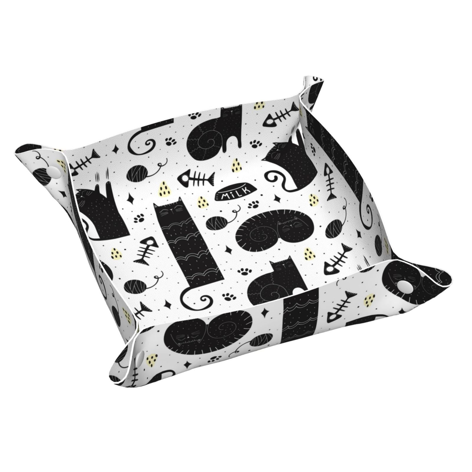 Valet Tray, Bohemian Cute Cat Fishbone Faux Leather Desk Tray Vanity ...