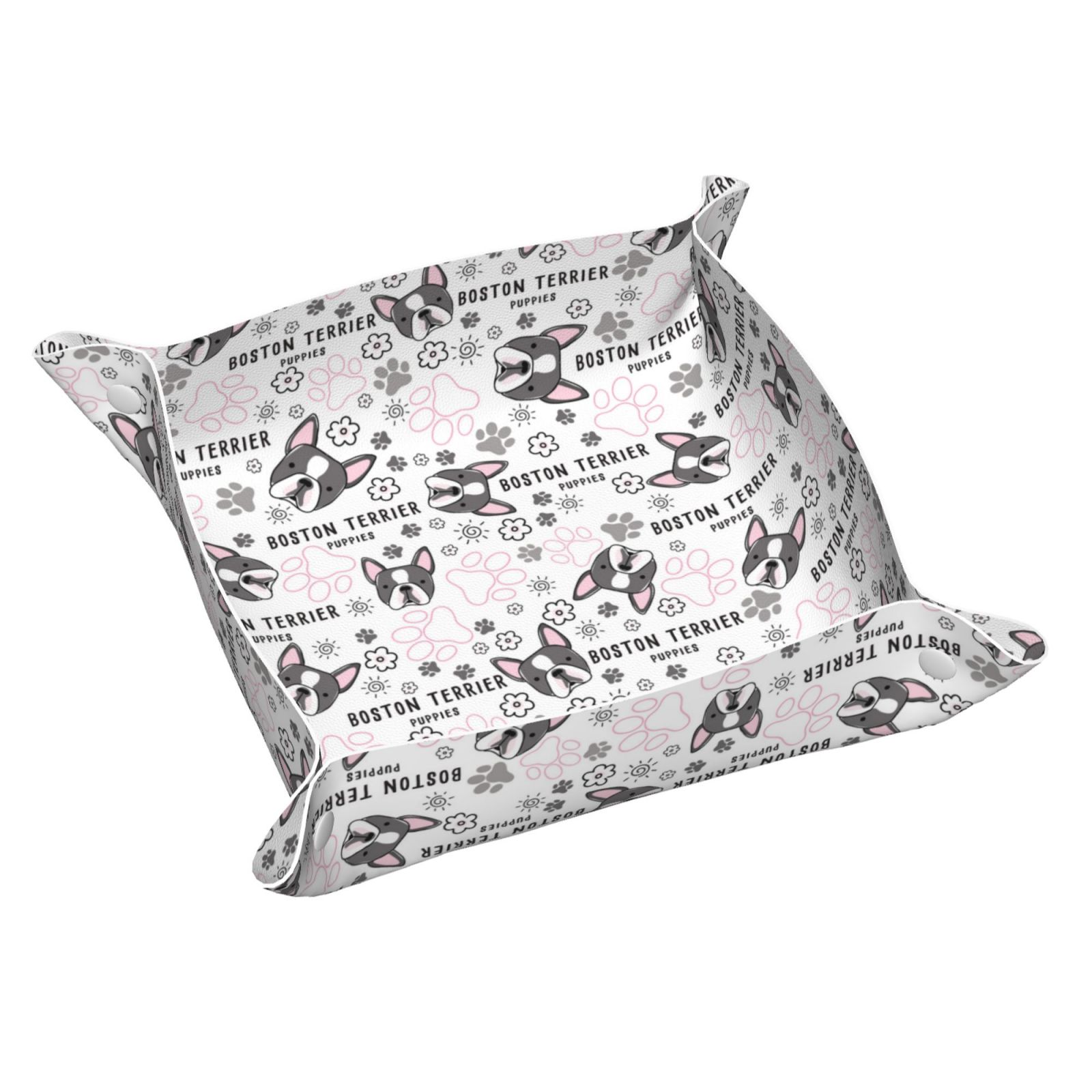 Valet Tray, Boston Terrier puppies pink paw Faux Leather Desk Tray ...