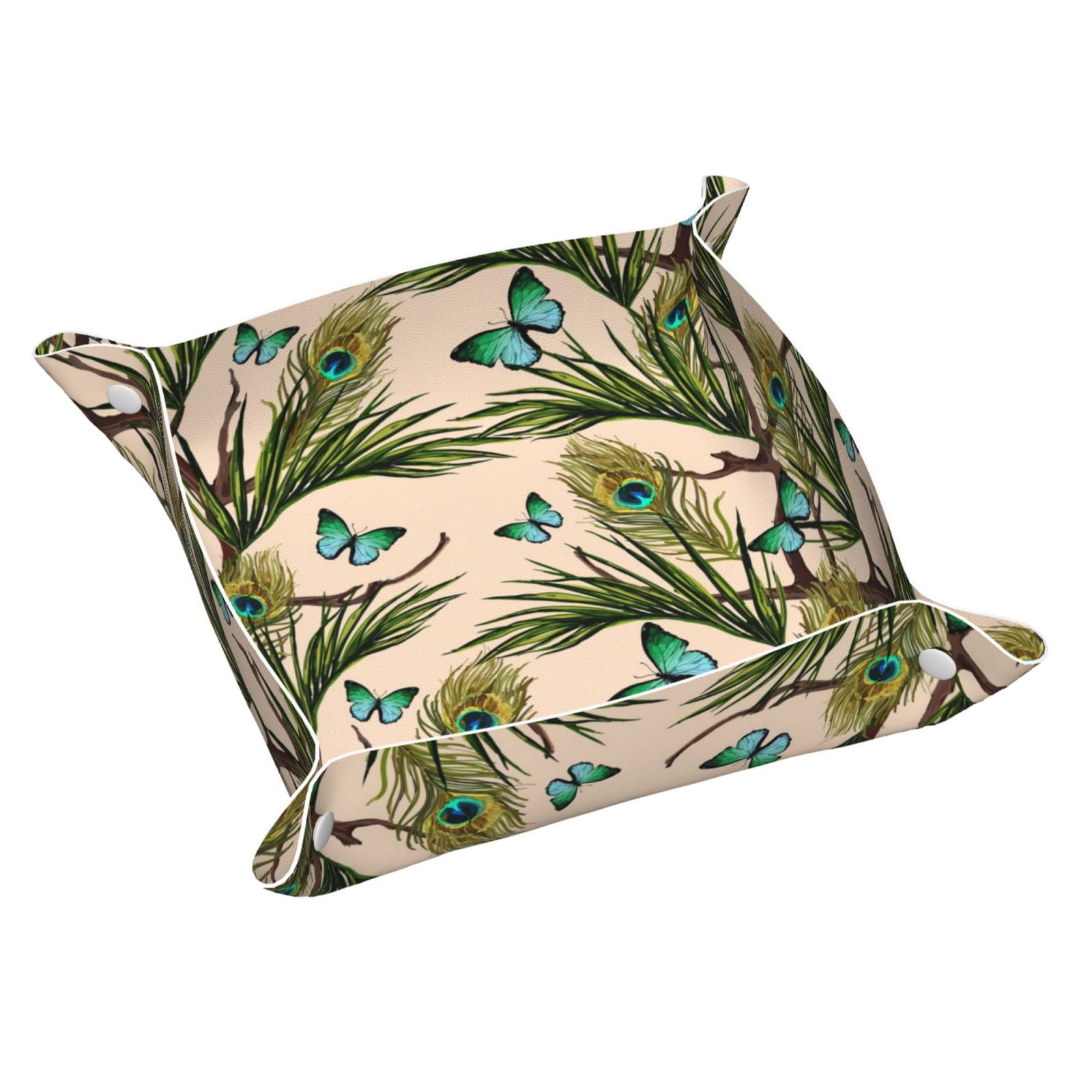 Valet Tray, Butterflies And Peacock Feathers Faux Leather Desk Tray ...