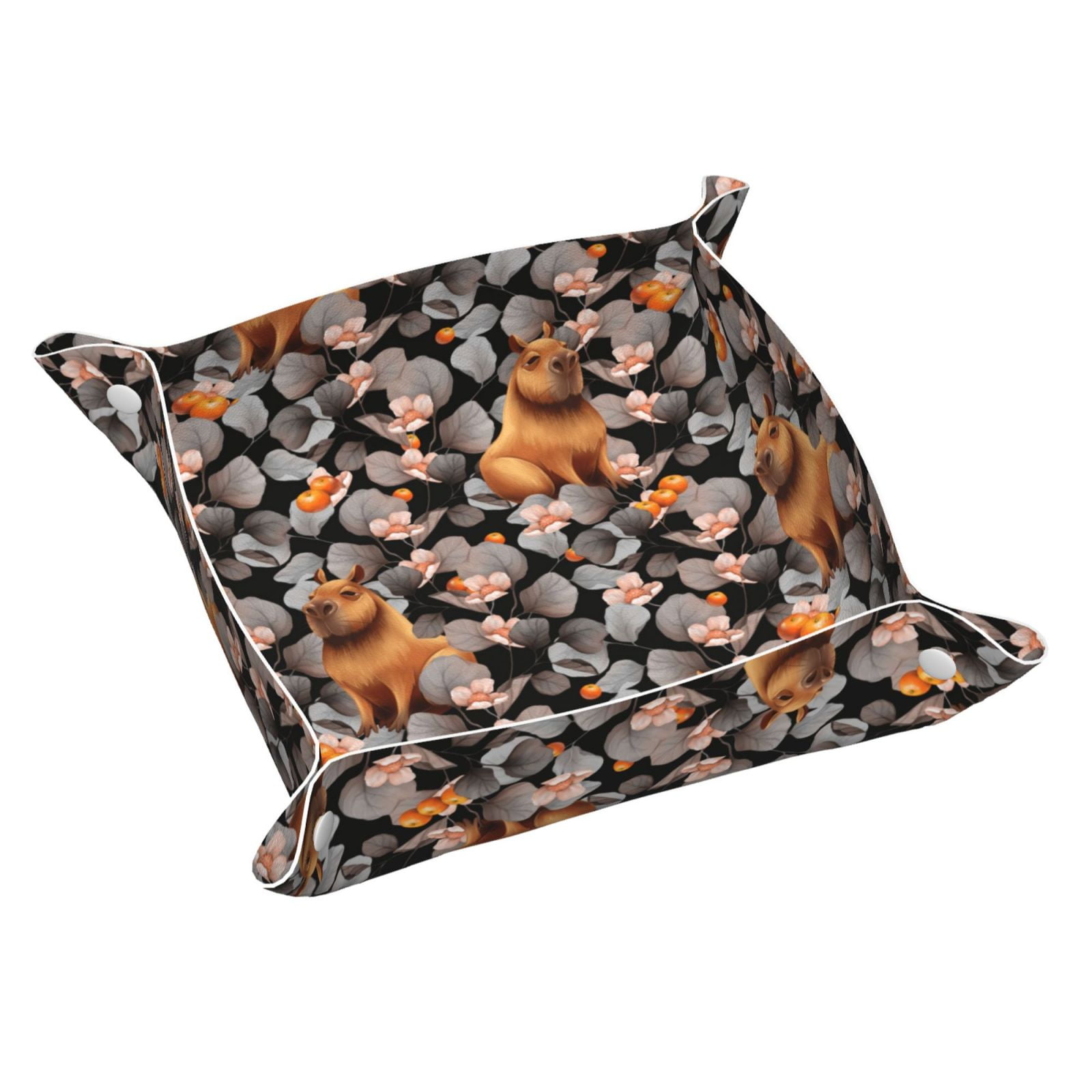 Valet Tray, Capybara Flower Orange Faux Leather Desk Tray Vanity Tray ...