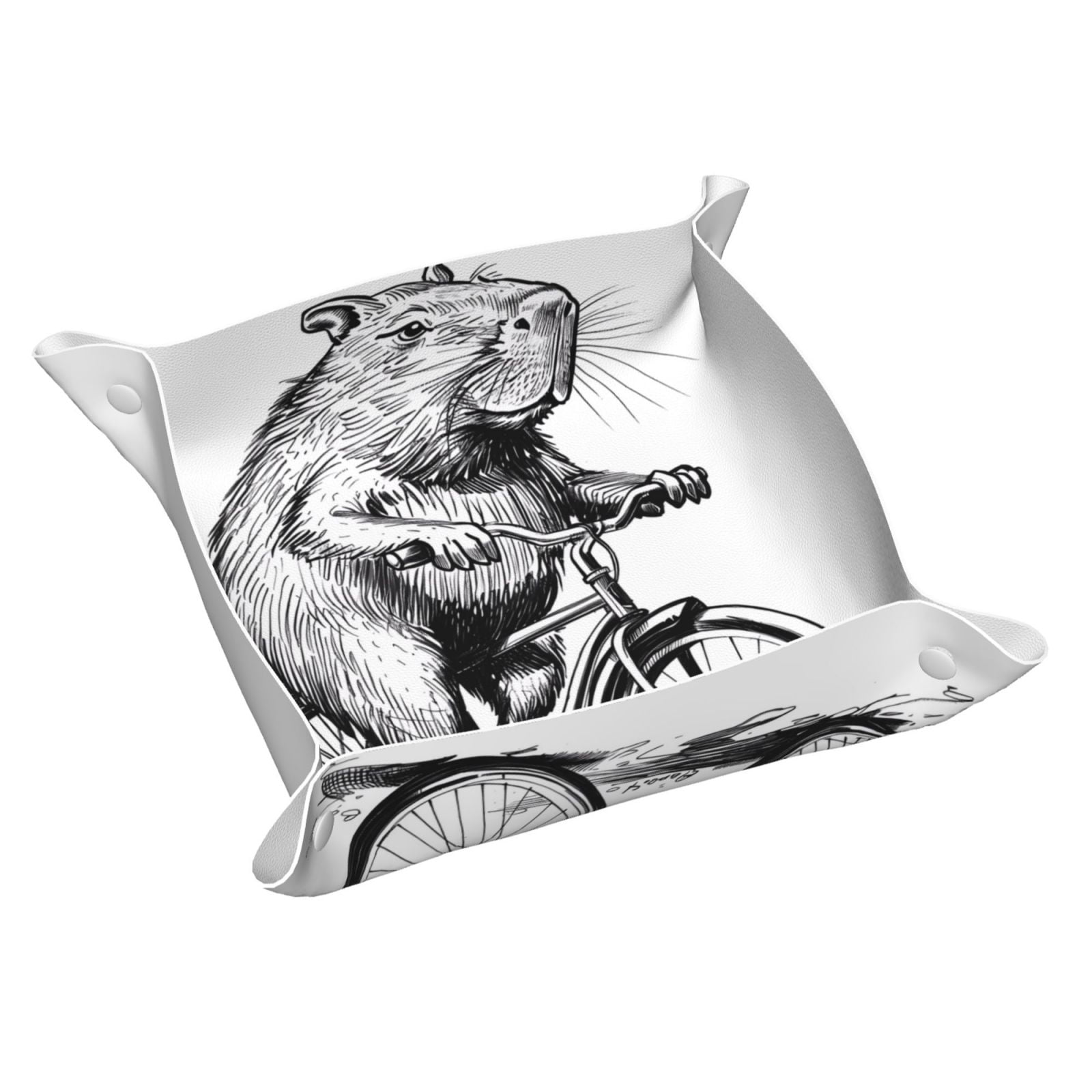 Valet Tray, Capybara Riding Bicycle Faux Leather Desk Tray Vanity Tray ...