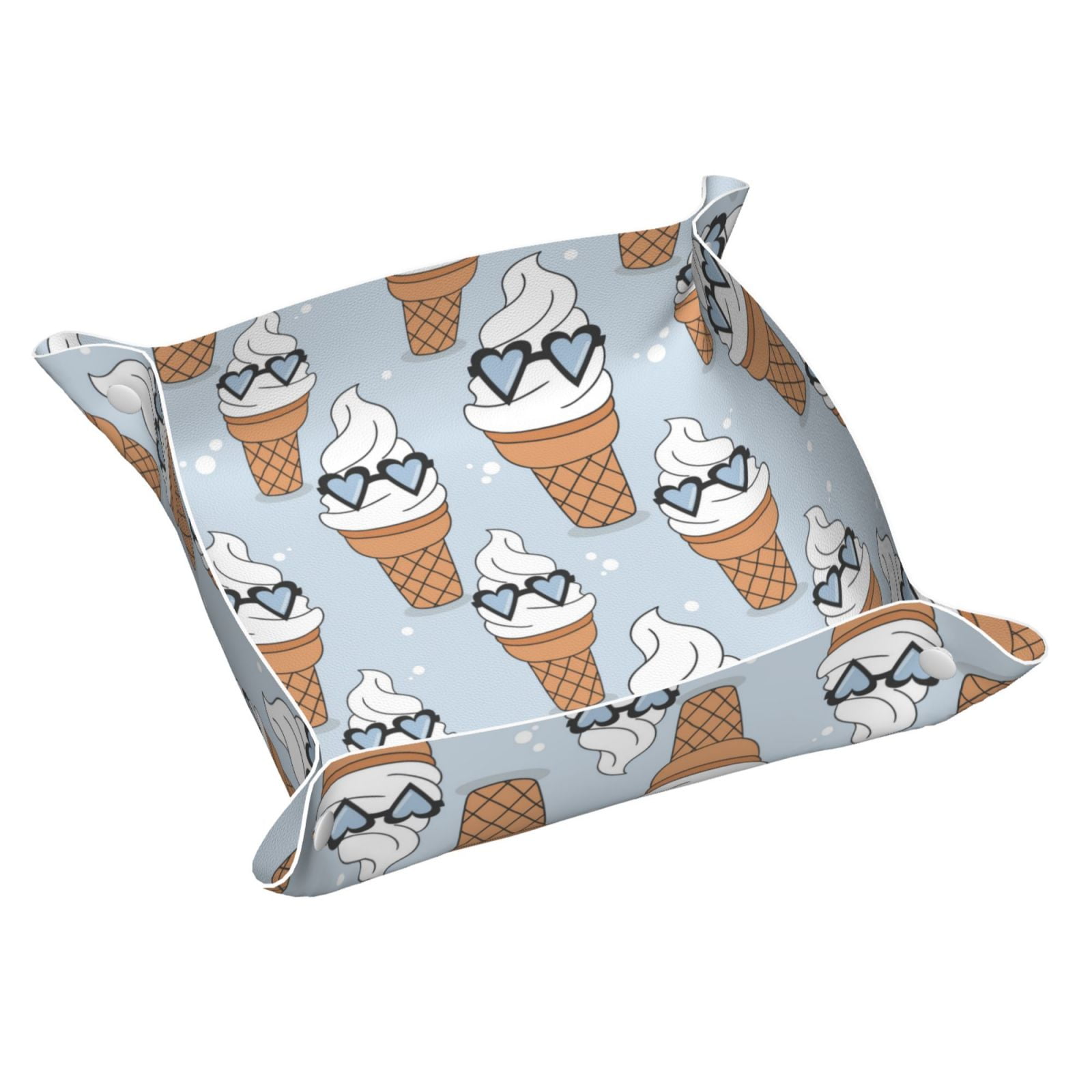 Valet Tray, Cartoon Cool Ice Cream Print Faux Leather Desk Tray Vanity ...