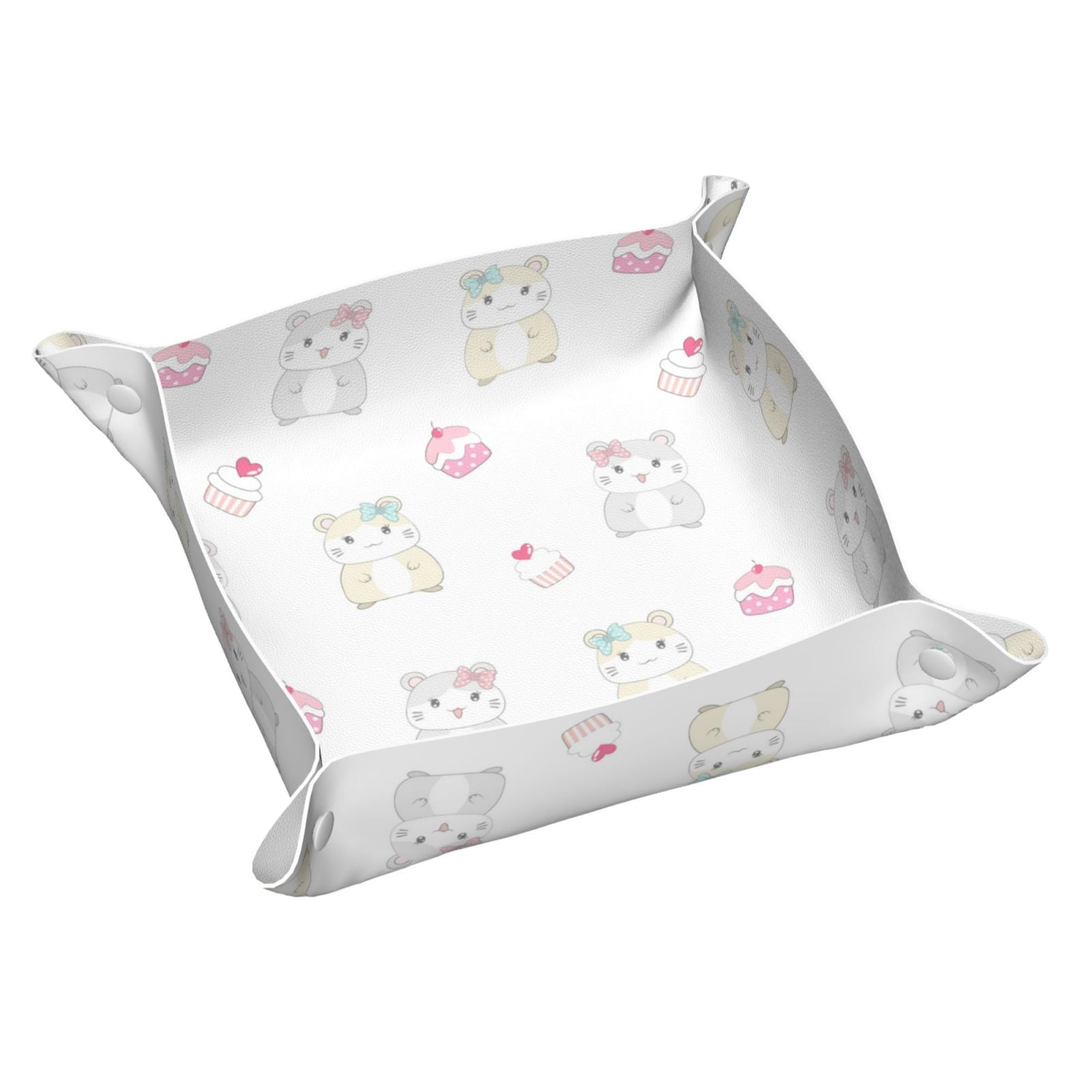 Valet Tray, Cartoon Cute Hamster Cake Faux Leather Desk Tray Vanity ...