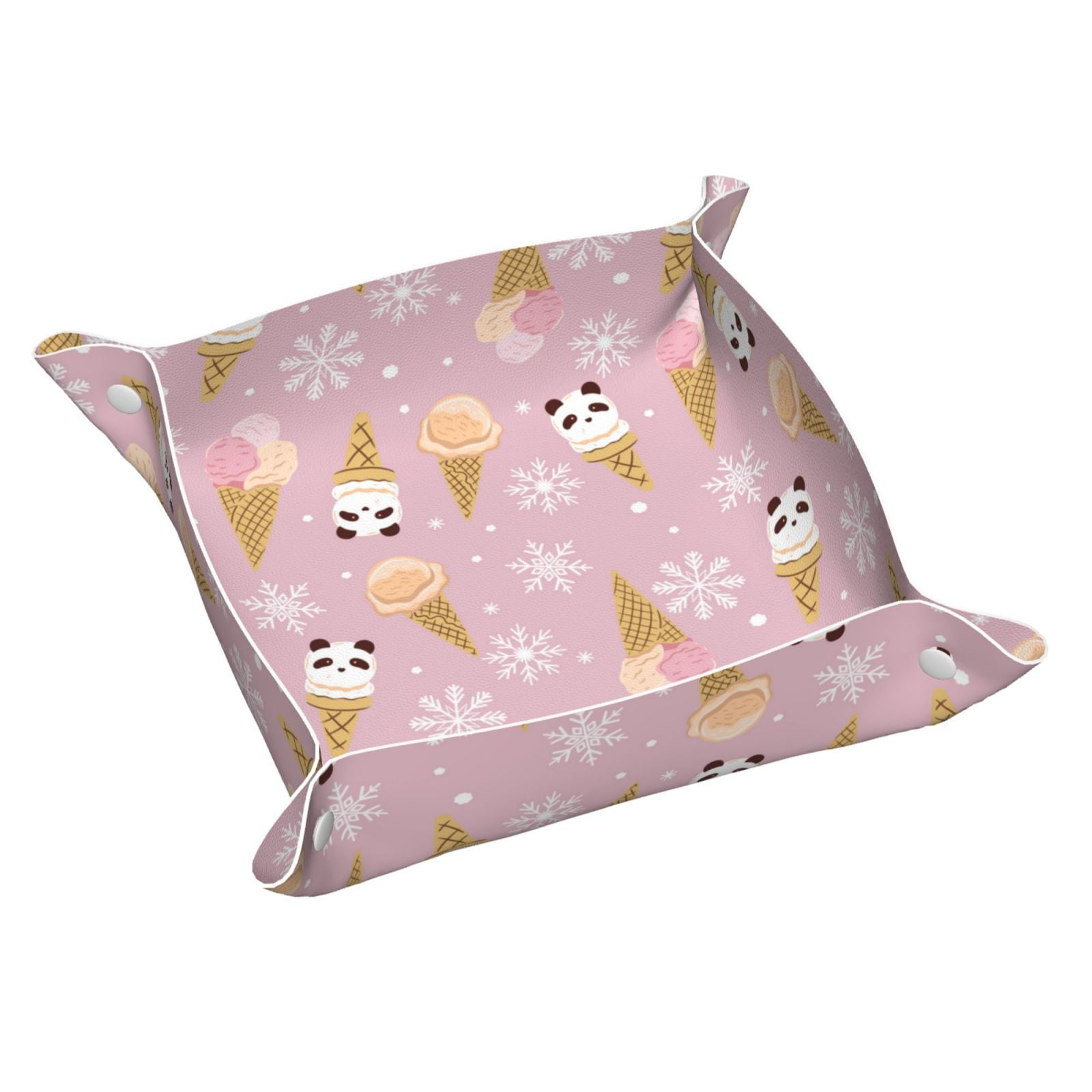 Valet Tray, Cartoon Cute Panda Cone Pink Faux Leather Desk Tray Vanity ...