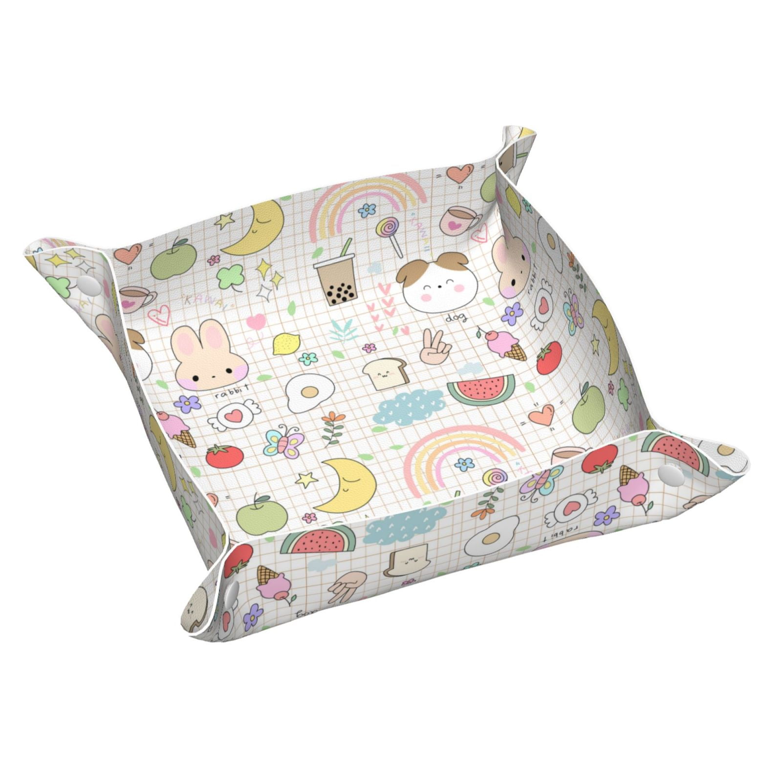 Valet Tray, Cartoon Cute Rabbit Moon Rainbow Faux Leather Desk Tray ...