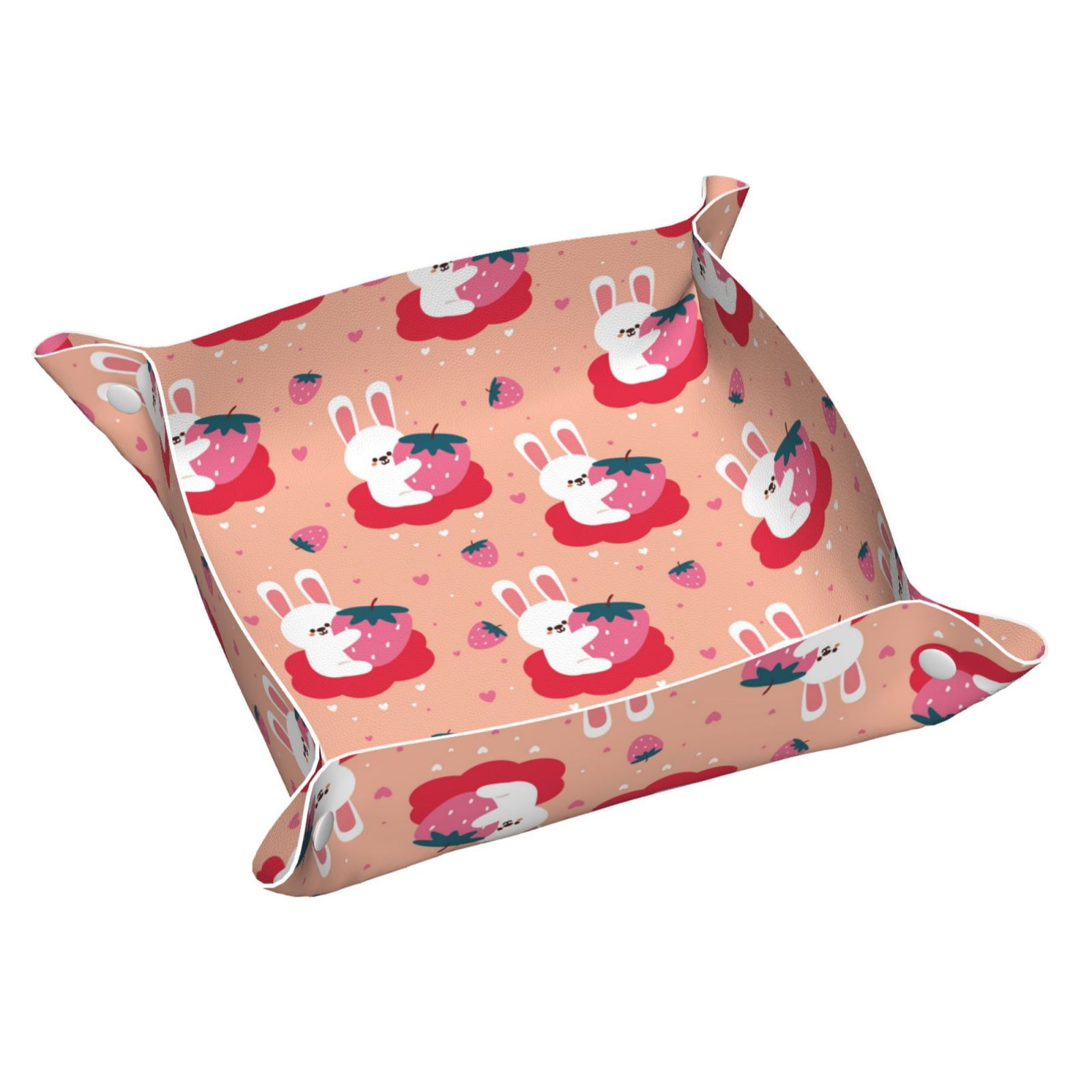 Valet Tray, Cartoon Cute Rabbit Strawberry Faux Leather Desk Tray ...