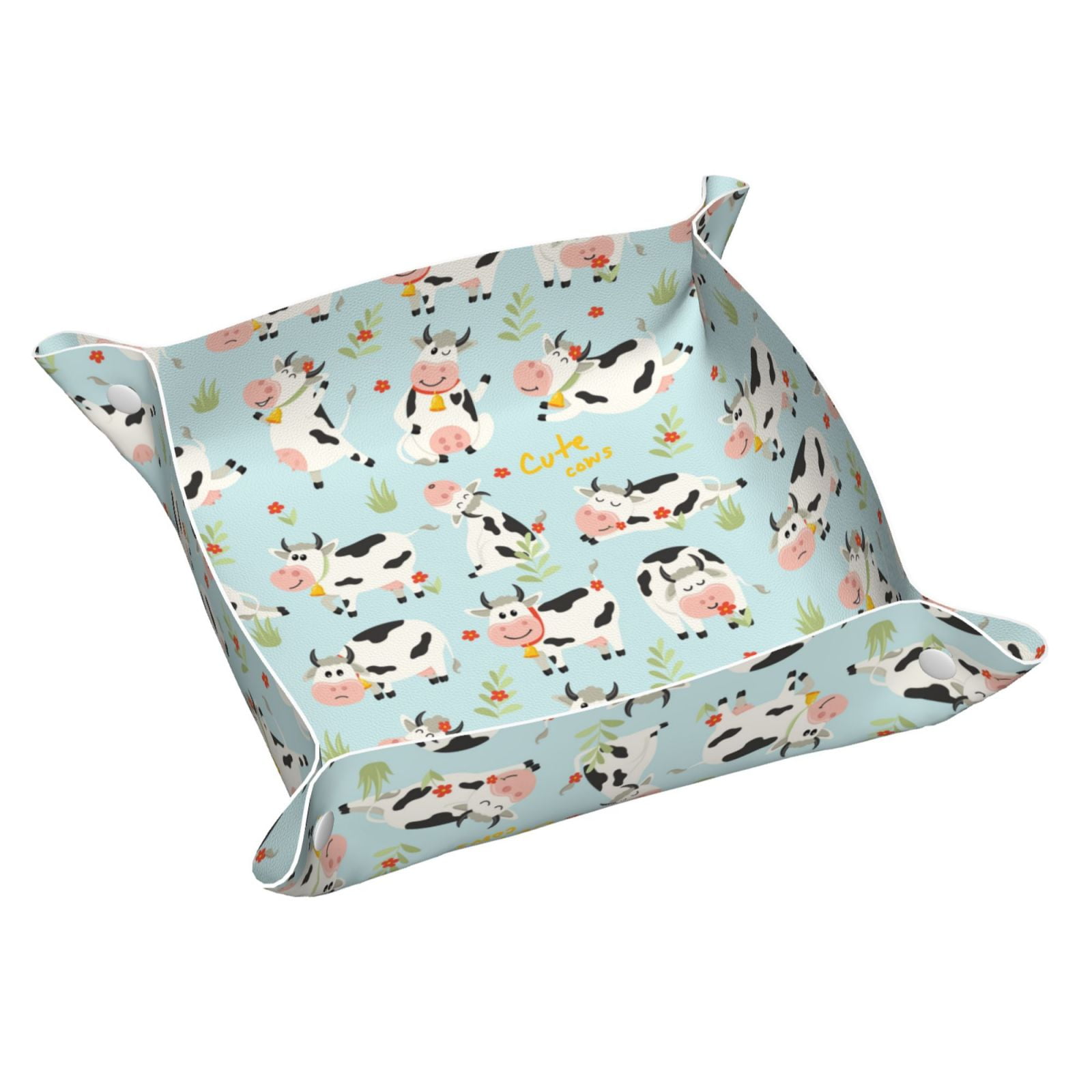 Valet Tray, Cartoon Funny Cute Cow Flower Faux Leather Desk Tray Vanity ...