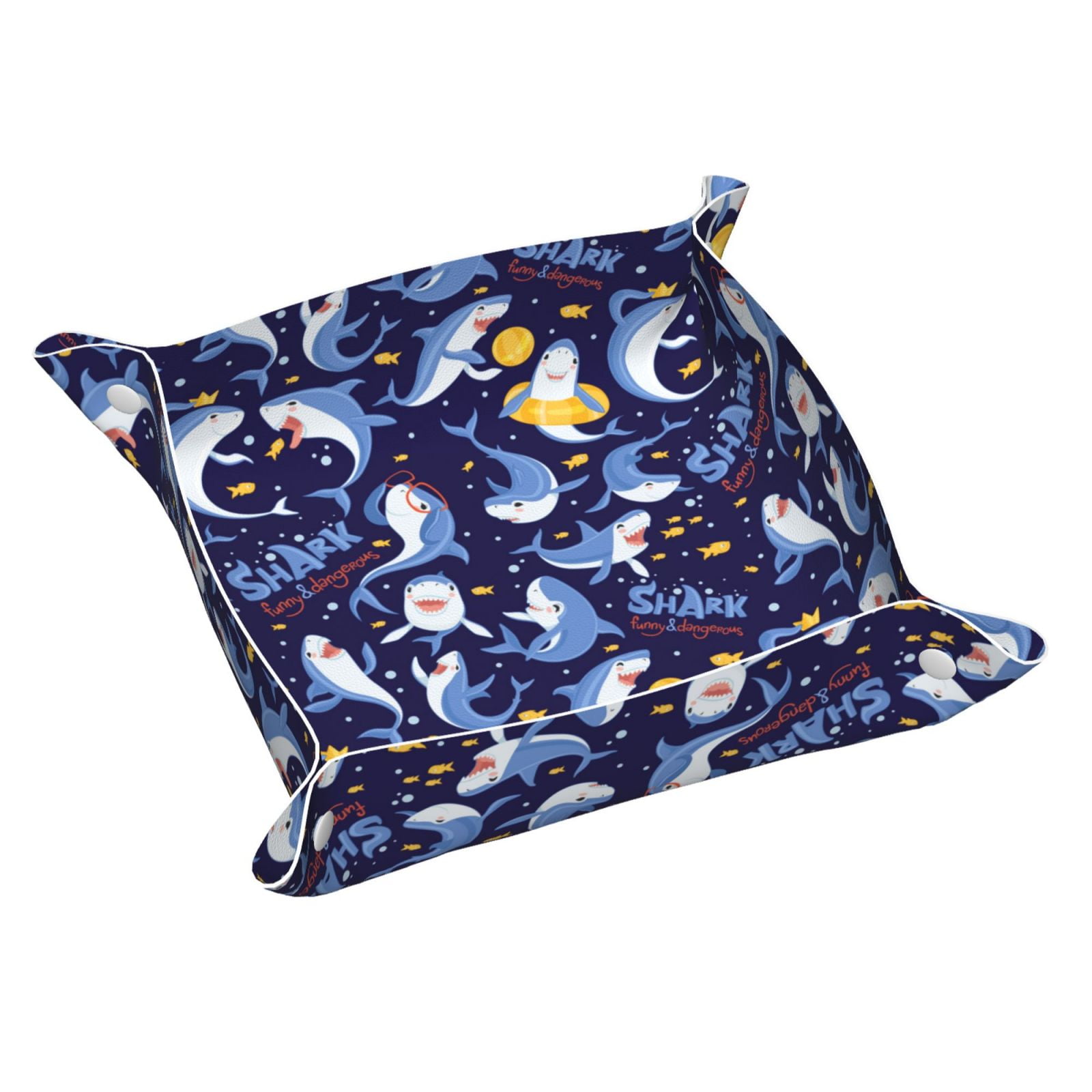 Valet Tray, Cartoon Funny Shark Blue_A Faux Leather Desk Tray Vanity ...