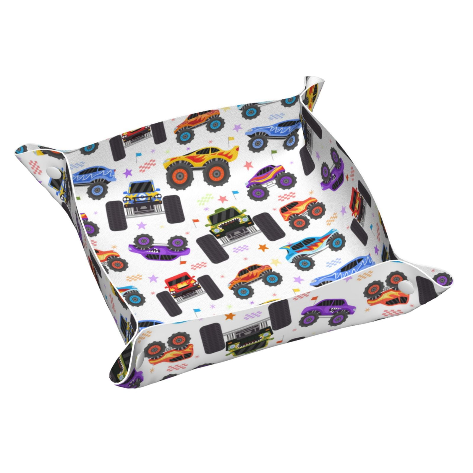 Valet Tray, Cartoon Monster Trucks1 Faux Leather Desk Tray Vanity Tray ...