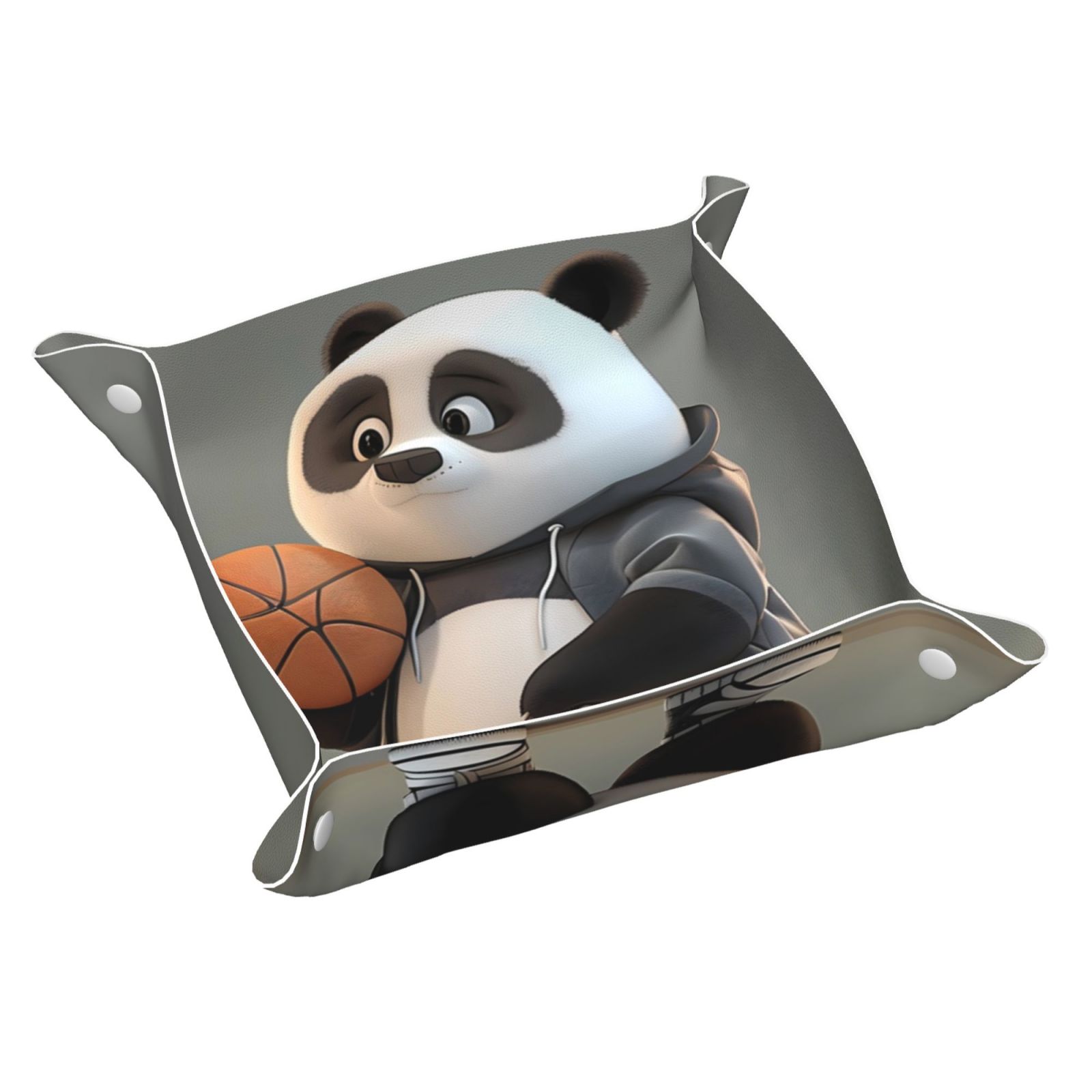Valet Tray, Cartoon Pandas Basketball Faux Leather Desk Tray Vanity ...