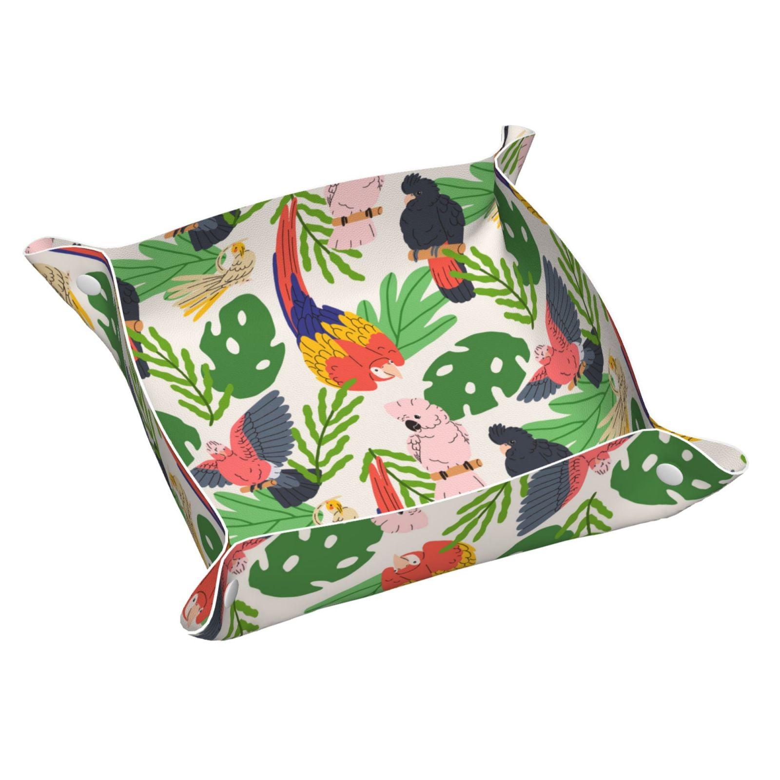 Valet Tray, Cartoon Parrot Cute Plant Faux Leather Desk Tray Vanity ...