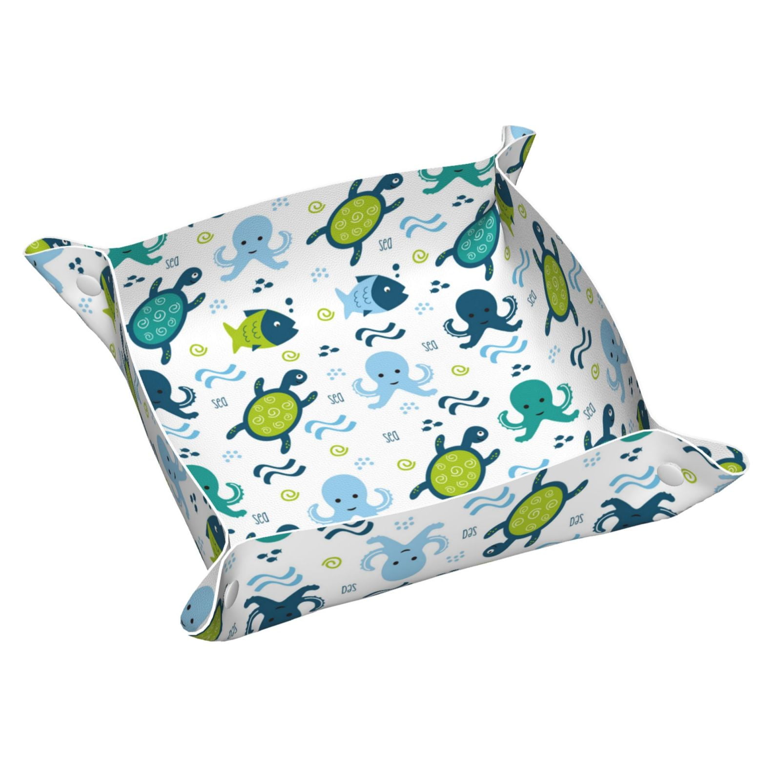 Valet Tray, Cartoon Sea creatures Faux Leather Desk Tray Vanity Tray ...