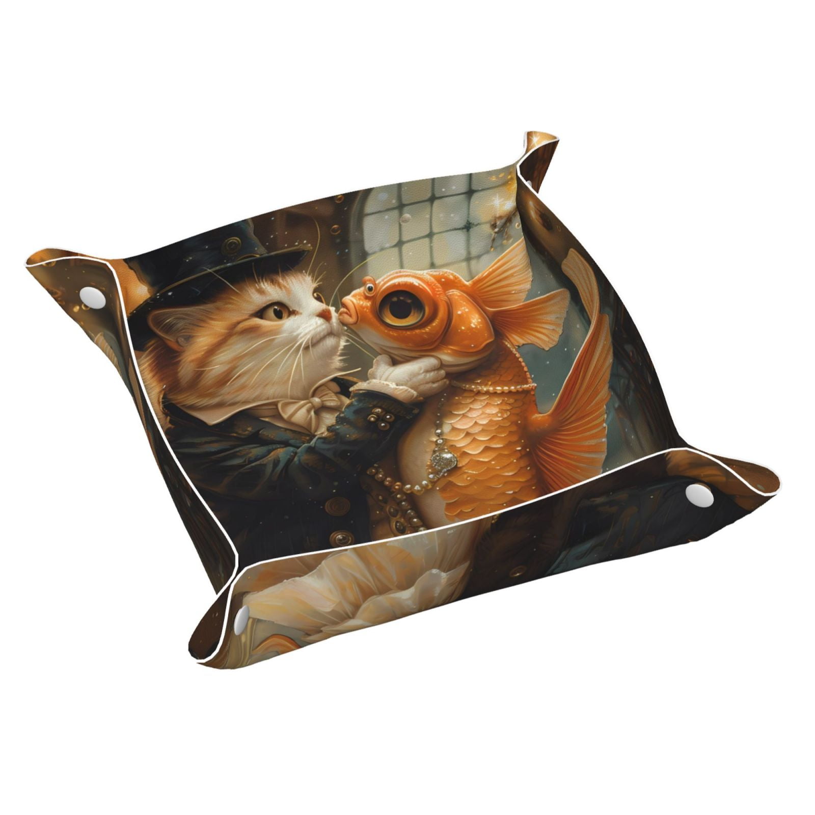 Valet Tray, Cat Fish Dance Vintage Faux Leather Desk Tray Vanity Tray ...