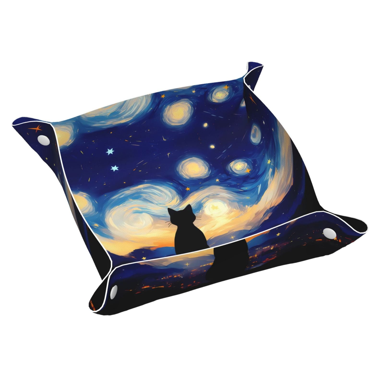 Valet Tray, Cat Under Starry Skies Faux Leather Desk Tray Vanity Tray ...