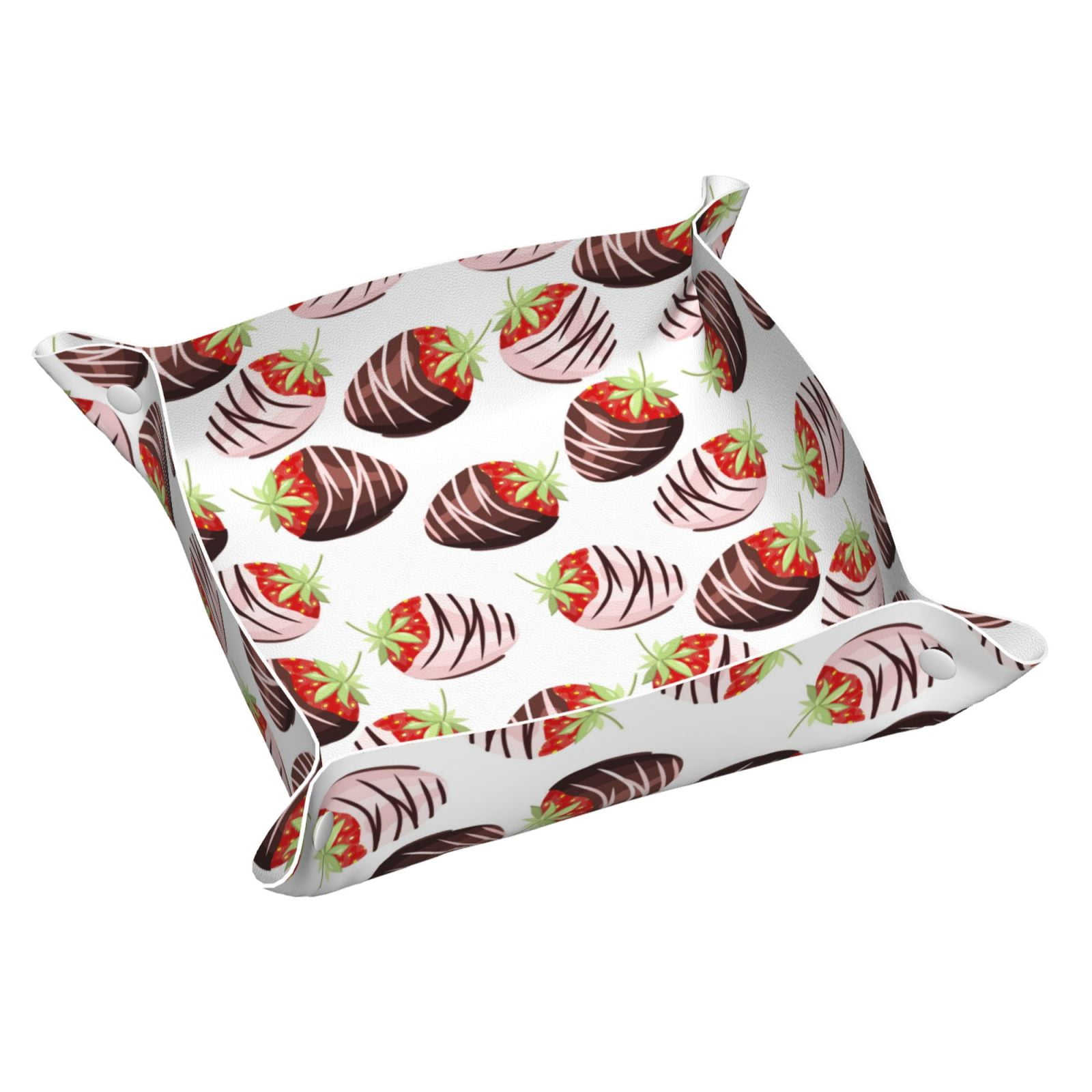 Valet Tray, Chocolate Strawberry Print Faux Leather Desk Tray Vanity ...