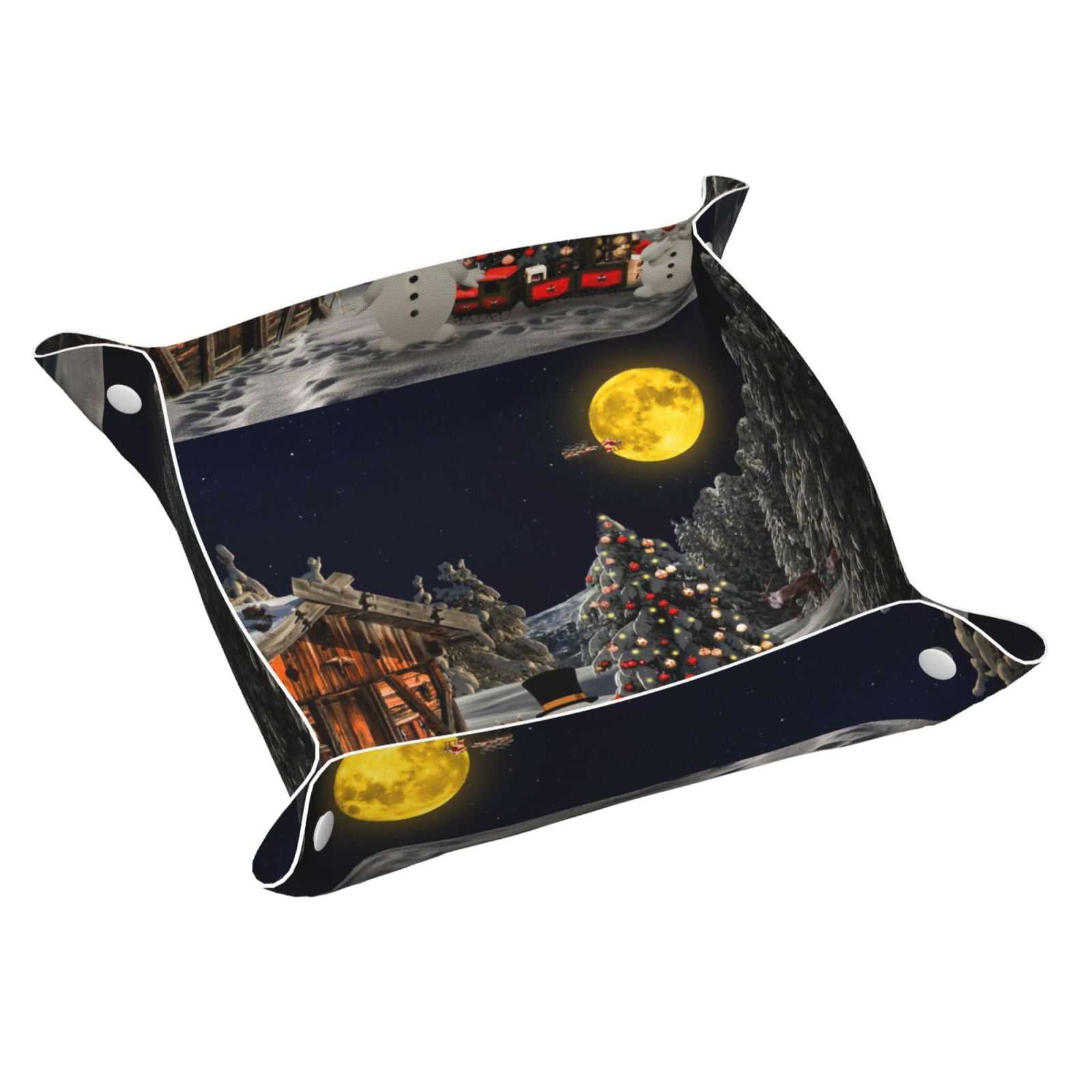 Valet Tray, Christmas Landscape Winter Mood Faux Leather Desk Tray ...