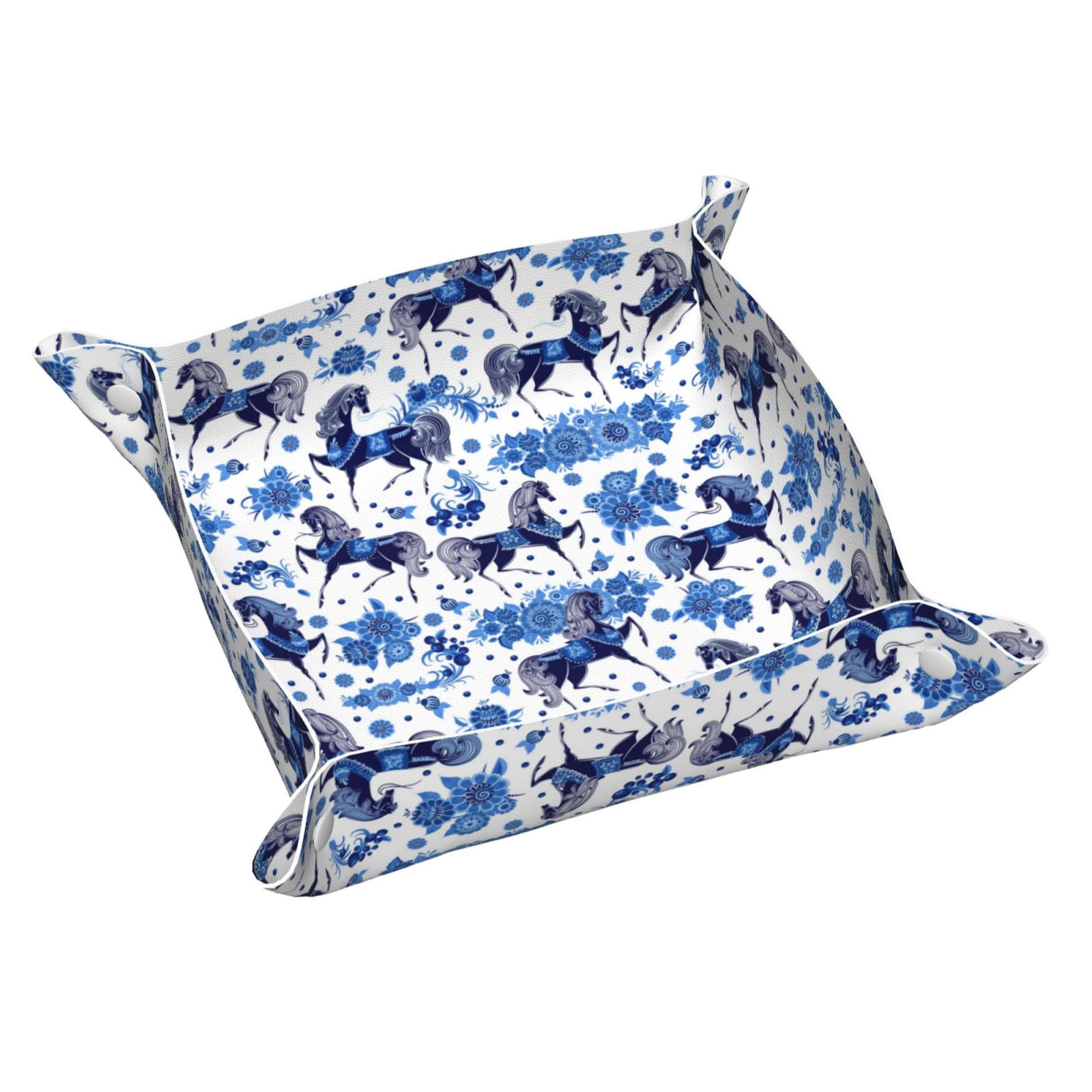 Valet Tray, Classic Cool Horse Flower Blue Faux Leather Desk Tray ...
