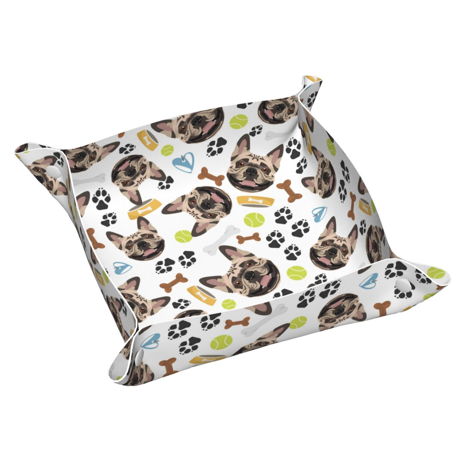 Valet Tray, Classic Cute French Bulldog Faux Leather Desk Tray Vanity ...