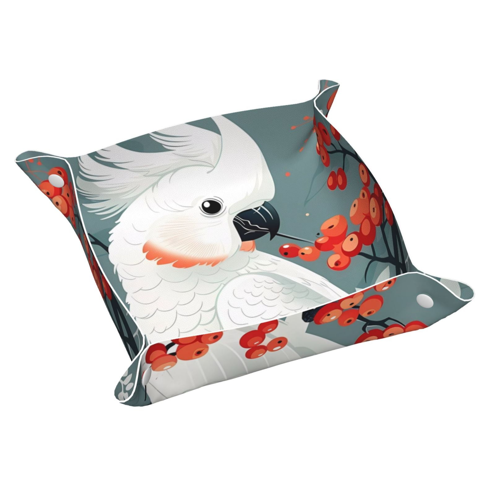 Valet Tray, Cockatoo Red Berries Faux Leather Desk Tray Vanity Tray ...