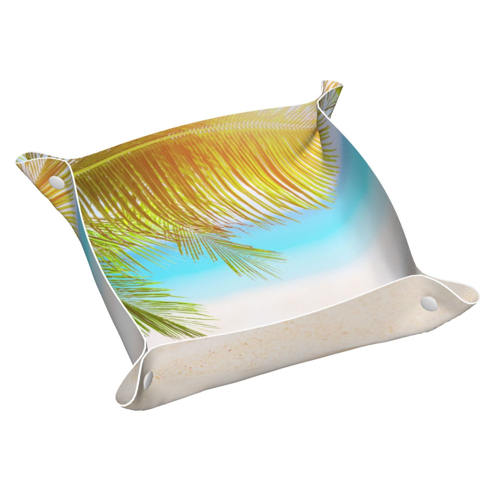 Valet Tray, Coconut Palm Tree on Beach Faux Leather Desk Tray Vanity ...