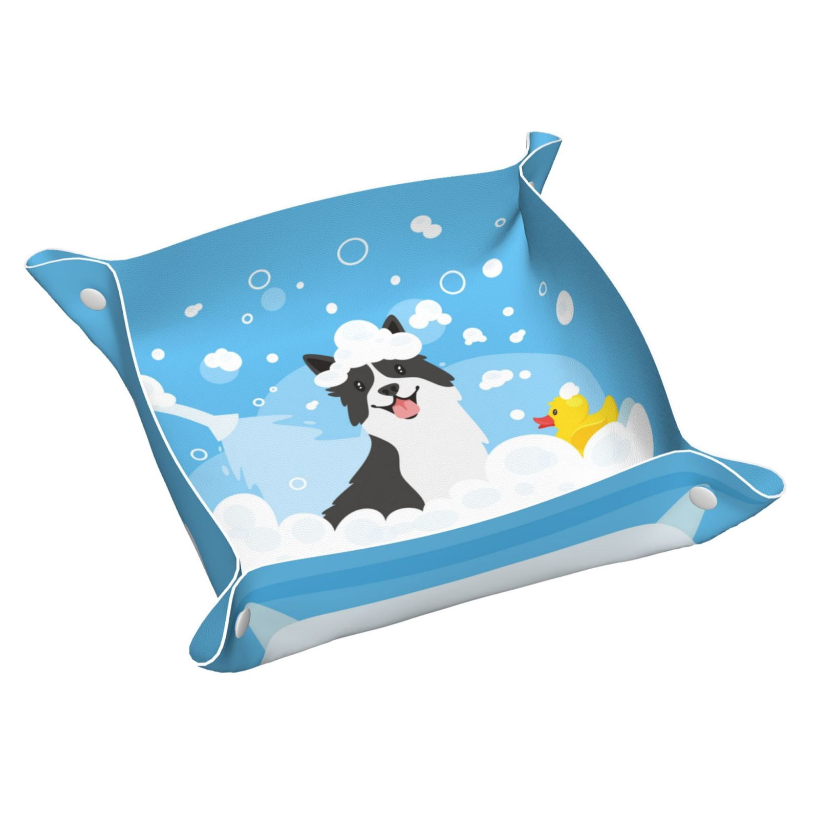 Valet Tray, Collie in Bathtub Faux Leather Desk Tray Vanity Tray Night ...