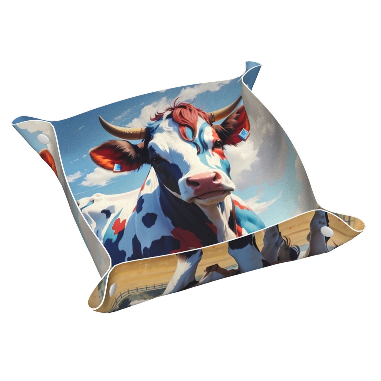 Valet Tray, Colorful Cow Pasture Faux Leather Desk Tray Vanity Tray ...