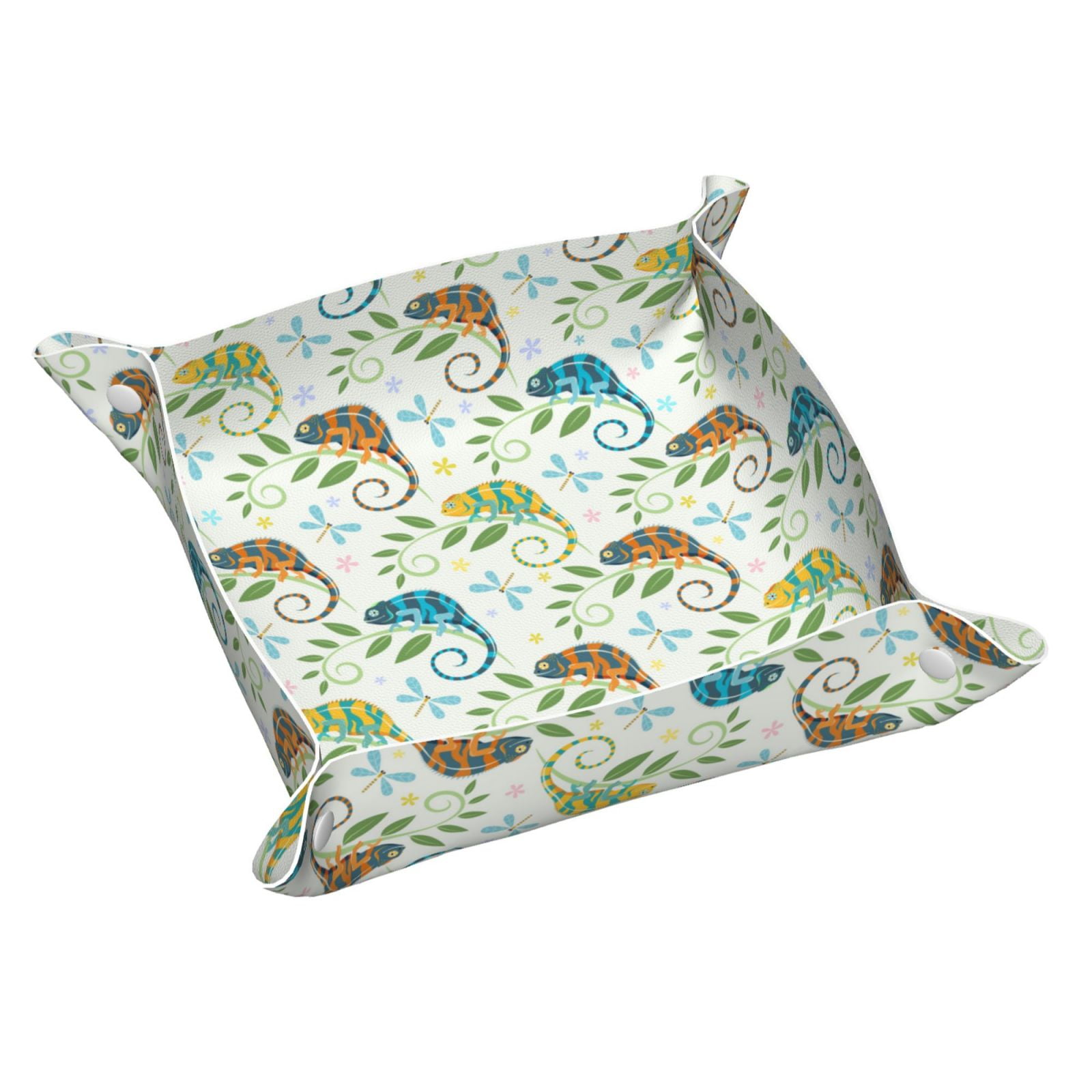 Valet Tray, Colorful Cute Chameleon Dragonfly Faux Leather Desk Tray ...
