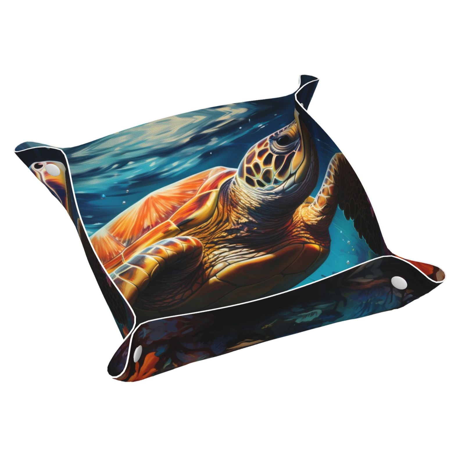 Valet Tray, Colorful Flower Sea Turtle Faux Leather Desk Tray Vanity ...