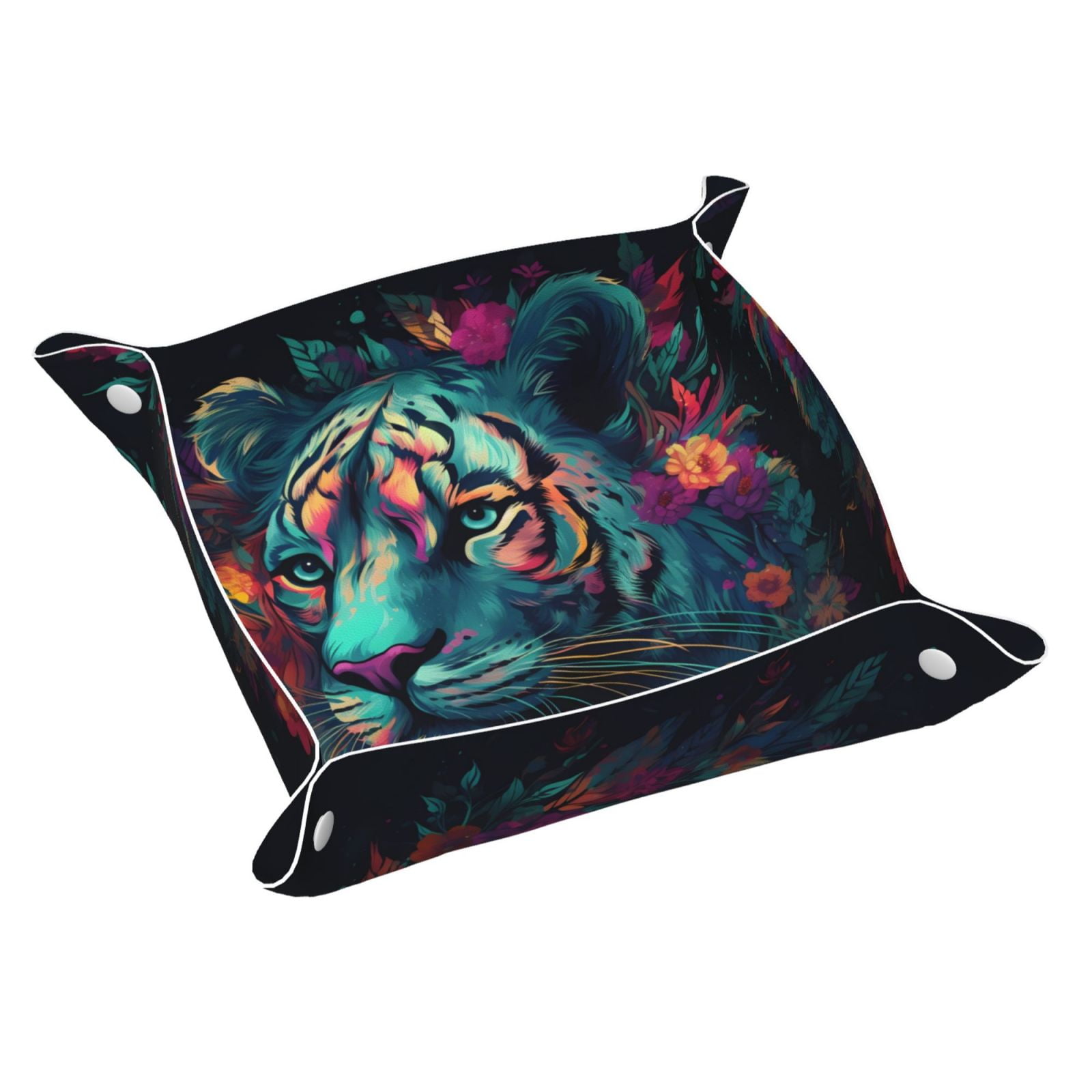 Valet Tray, Colorful Flower Tiger Faux Leather Desk Tray Vanity Tray ...