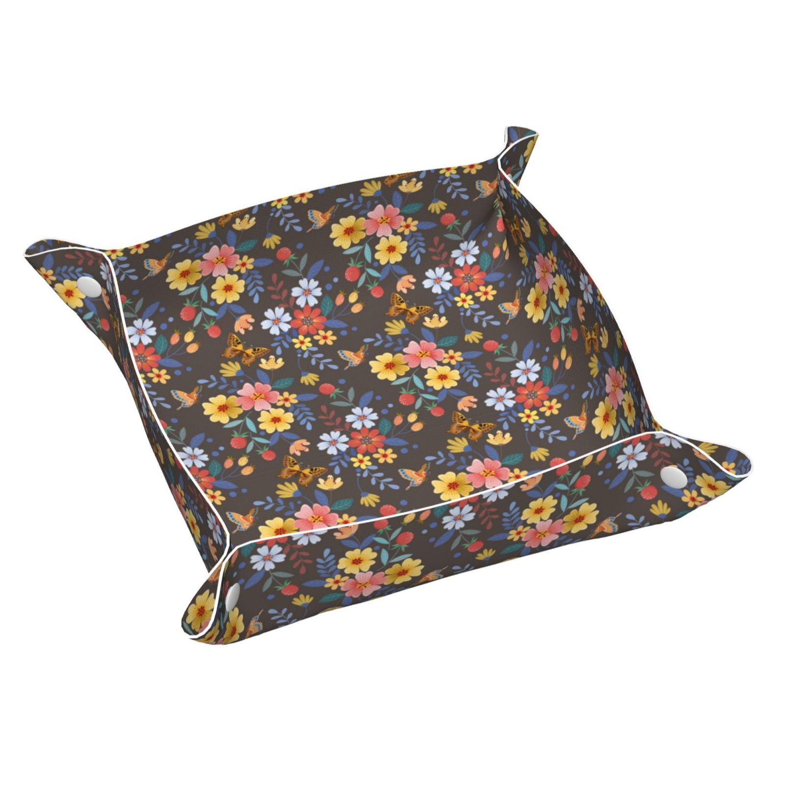 Valet Tray, Colorful Flowers Butterfly-E Faux Leather Desk Tray Vanity ...