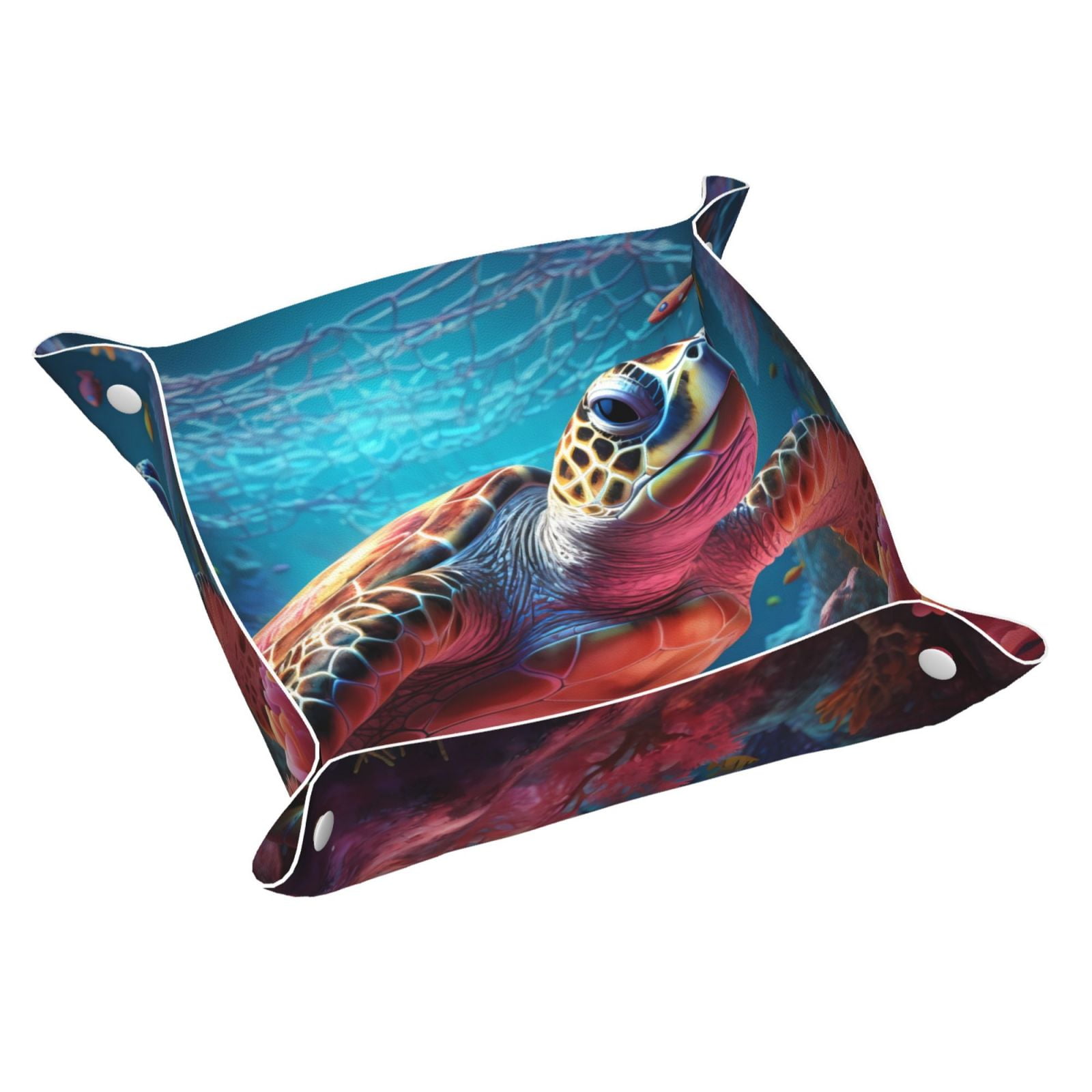 Valet Tray, Colorful Ocean Sea Turtle Faux Leather Desk Tray Vanity ...