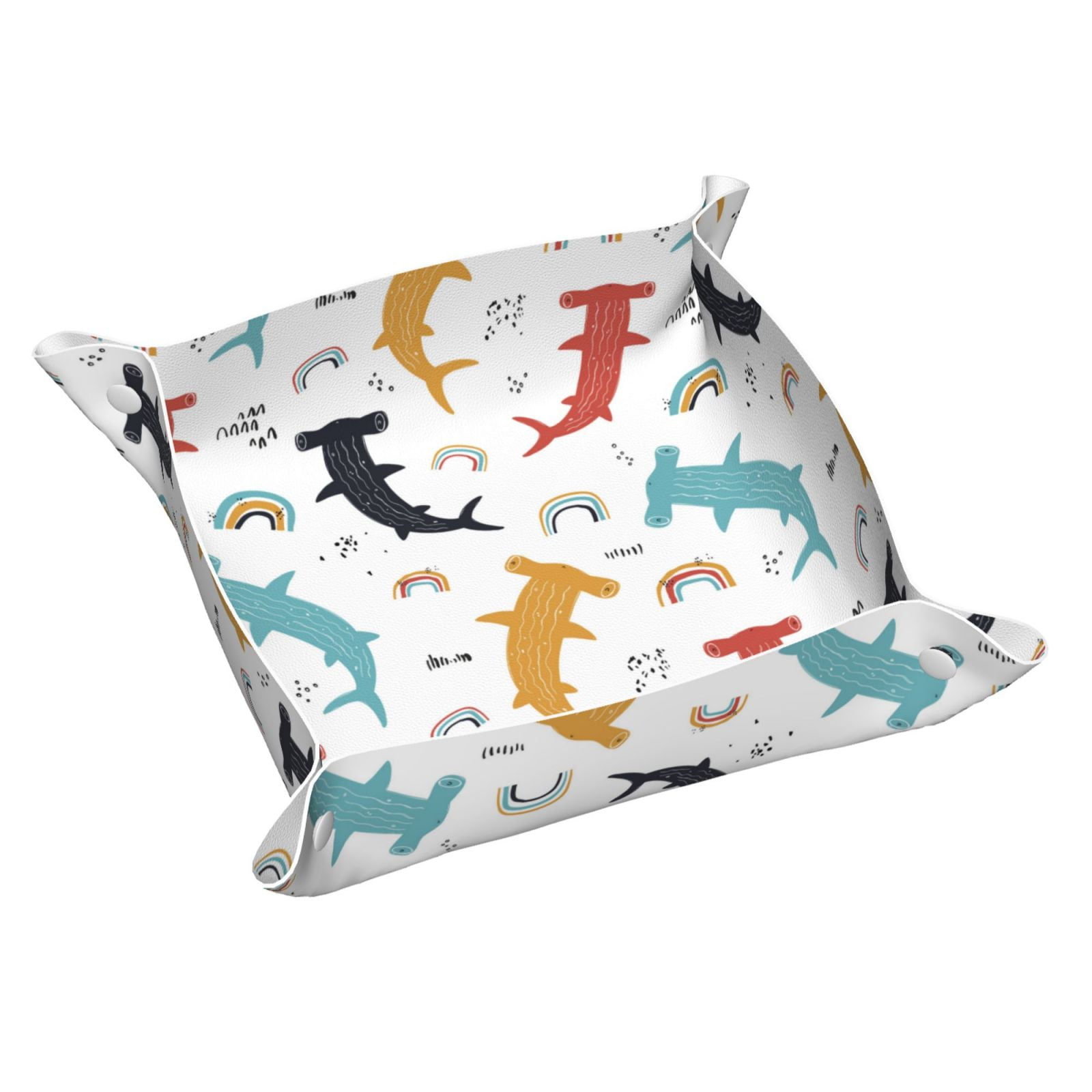 Valet Tray, Colorful Rainbow Hammerhead Shark Faux Leather Desk Tray ...