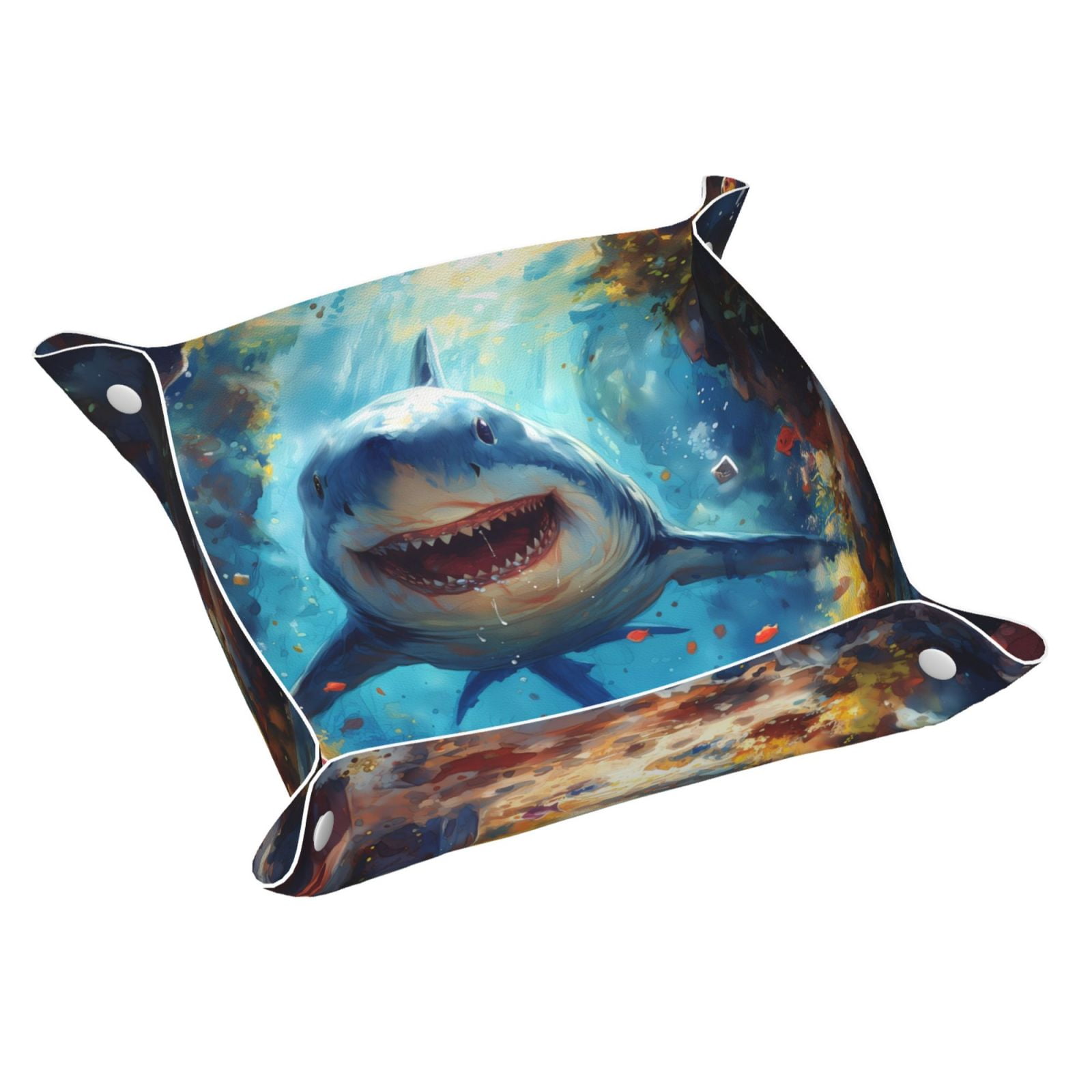 Valet Tray, Colorful Underwater Shark Faux Leather Desk Tray Vanity ...