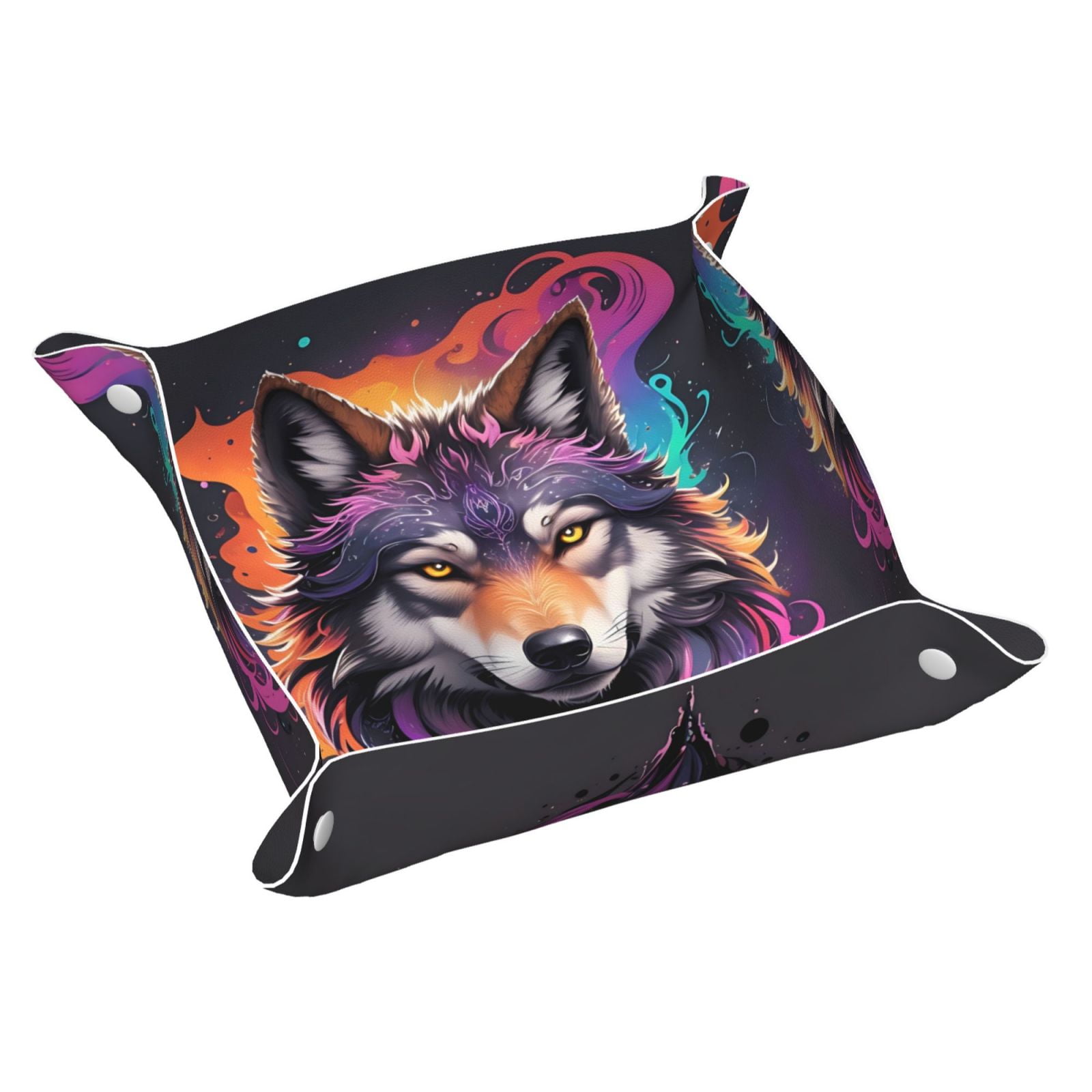Valet Tray, Colorful Wolf Head A Faux Leather Desk Tray Vanity Tray ...