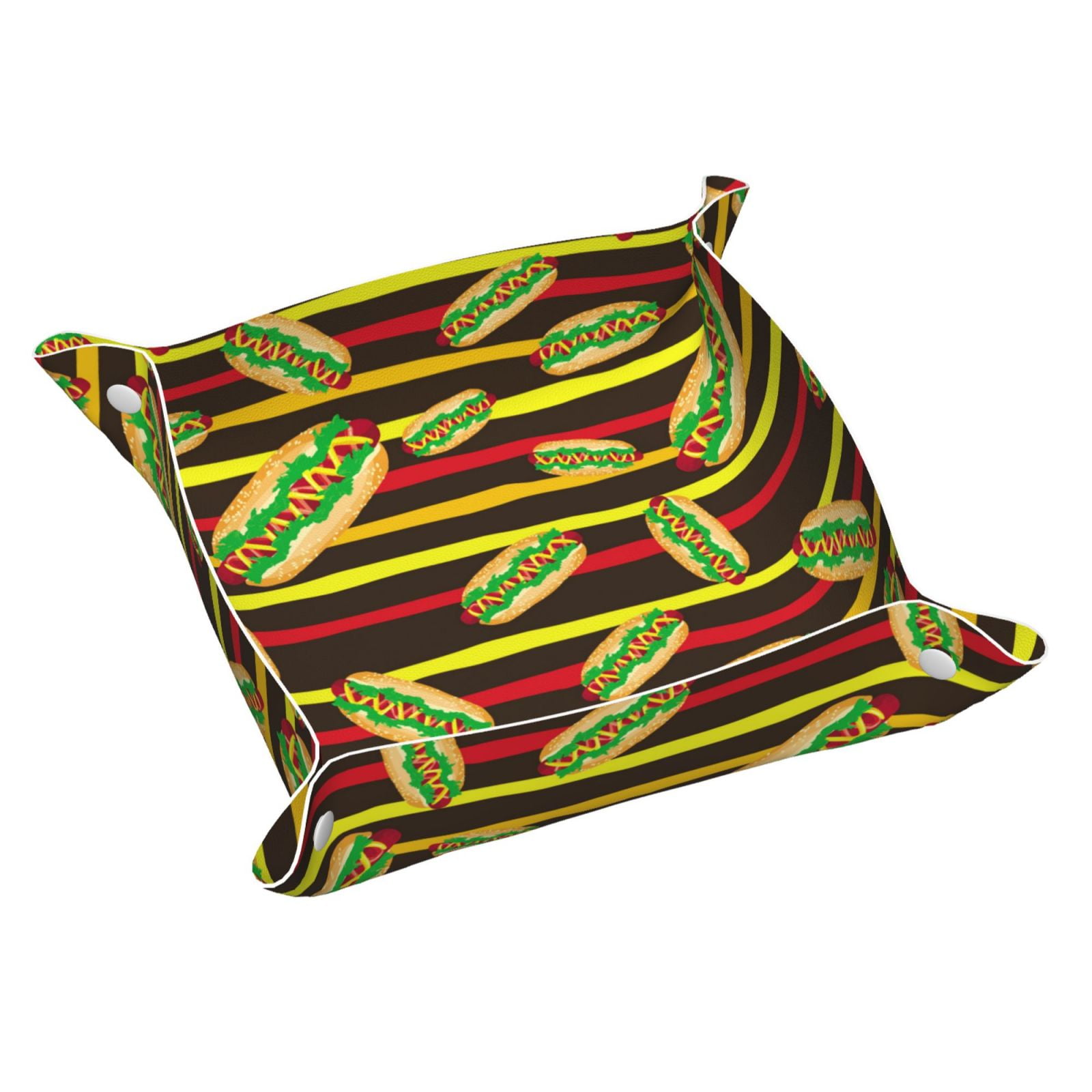 Valet Tray, Colourful Striped Hot Dog Print Faux Leather Desk Tray ...