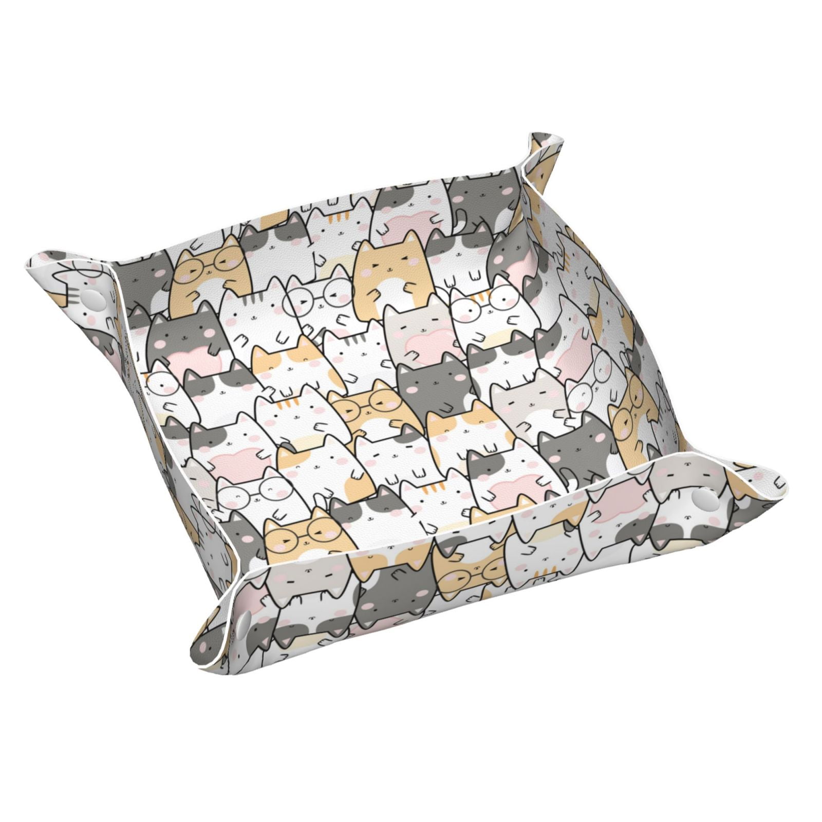 Valet Tray, Comic Style Color Line Cartoon Cat Faux Leather Desk Tray ...