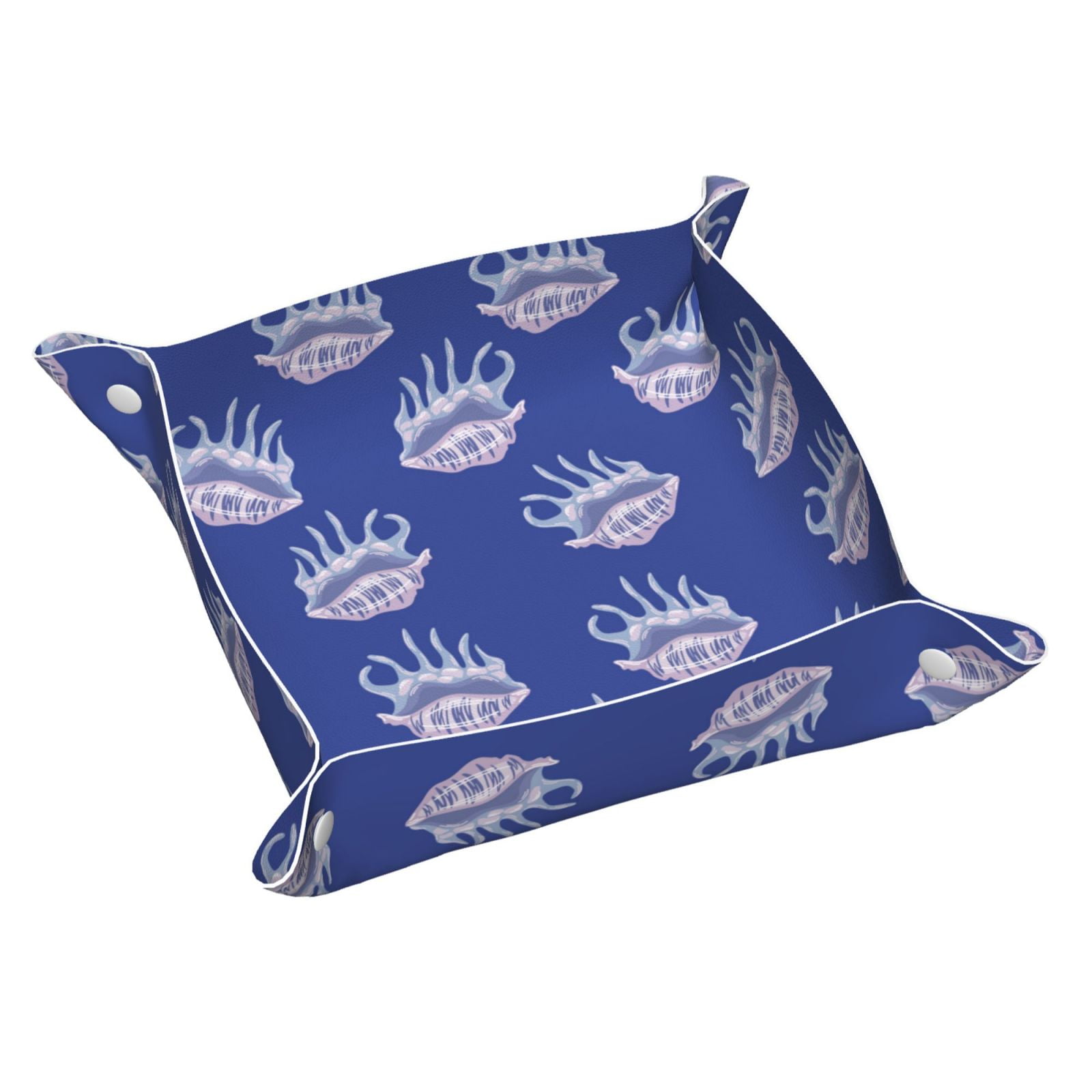 Valet Tray, Conch Print Navy Blue Faux Leather Desk Tray Vanity Tray ...
