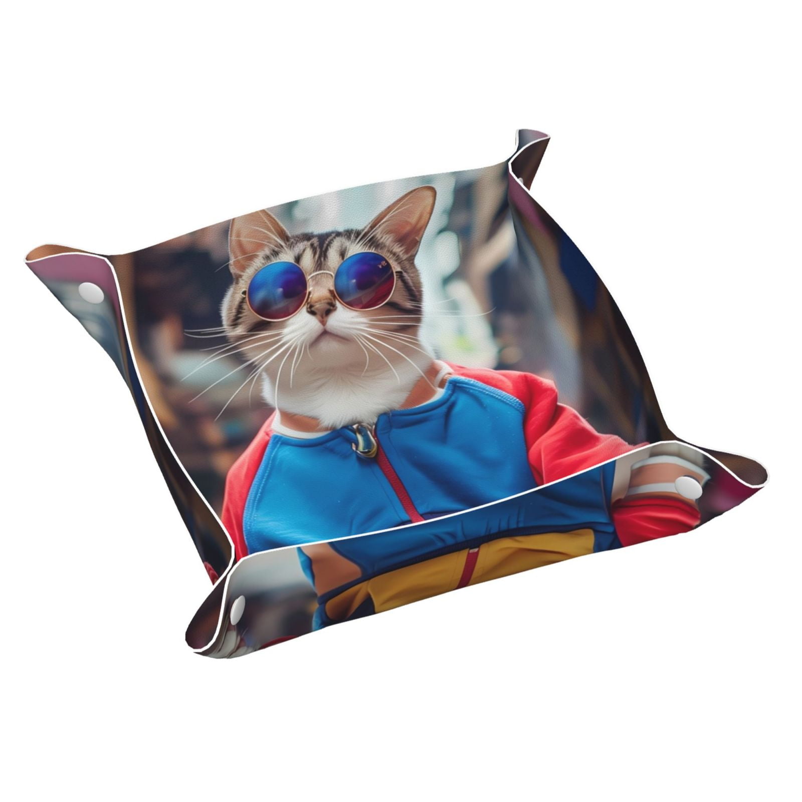 Valet Tray, Cool Cat In Sunglasses Faux Leather Desk Tray Vanity Tray ...