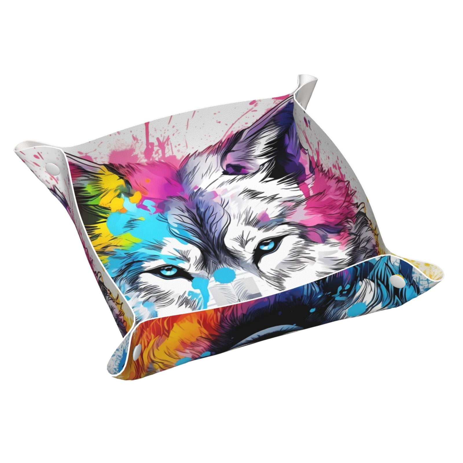 Valet Tray, Cool Colorful Wolf Faux Leather Desk Tray Vanity Tray Night ...