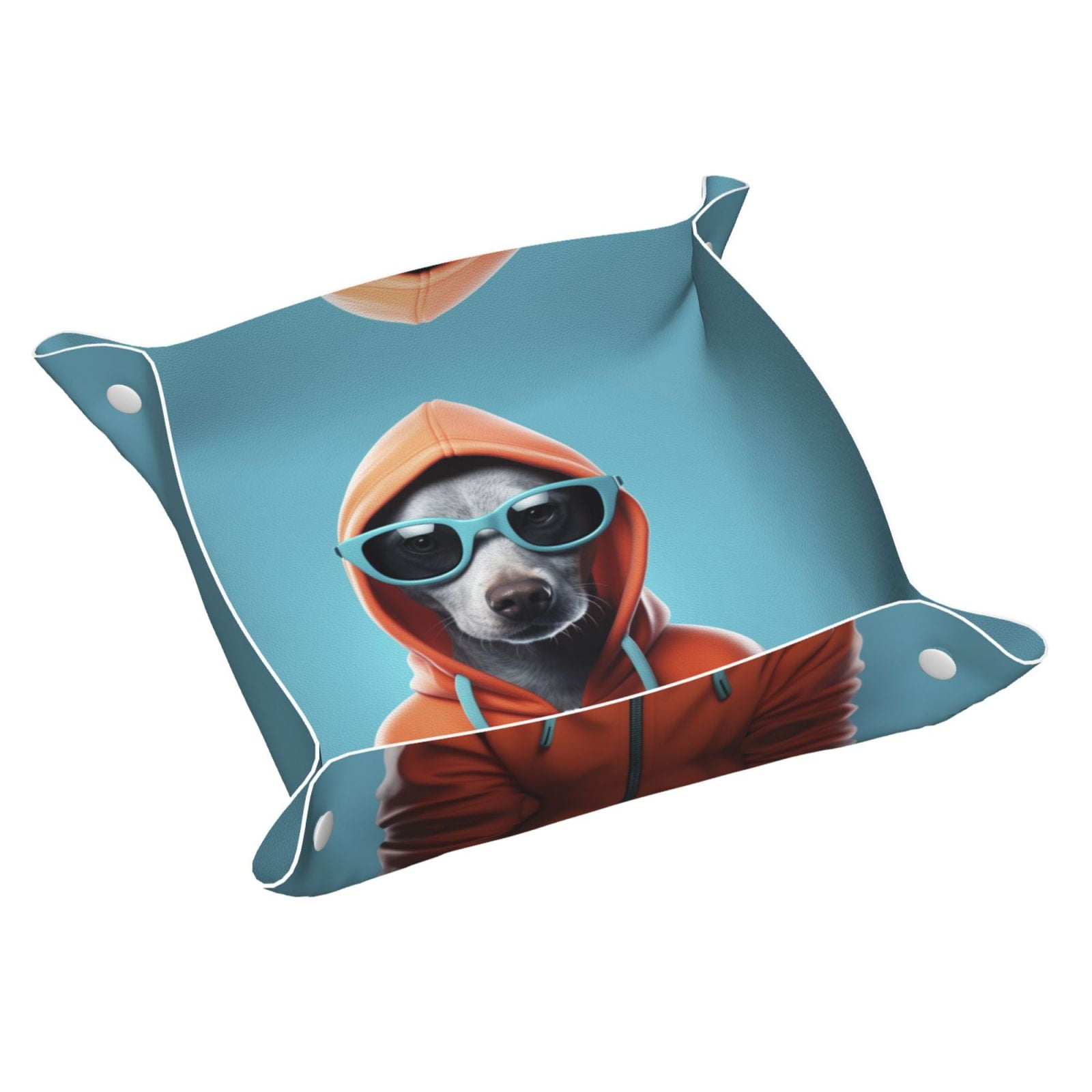 Valet Tray, Cool Dog In Hoodie Faux Leather Desk Tray Vanity Tray Night ...