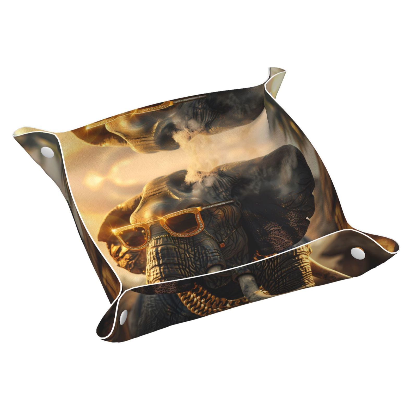 Valet Tray, Cool Sunglasses Elephant Art Faux Leather Desk Tray Vanity ...