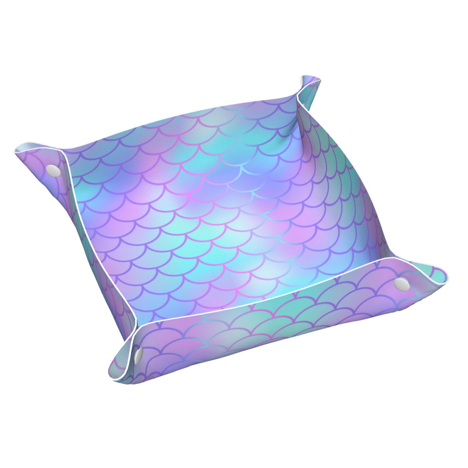 Valet Tray, Cool blue pink Fish scale Faux Leather Desk Tray Vanity ...