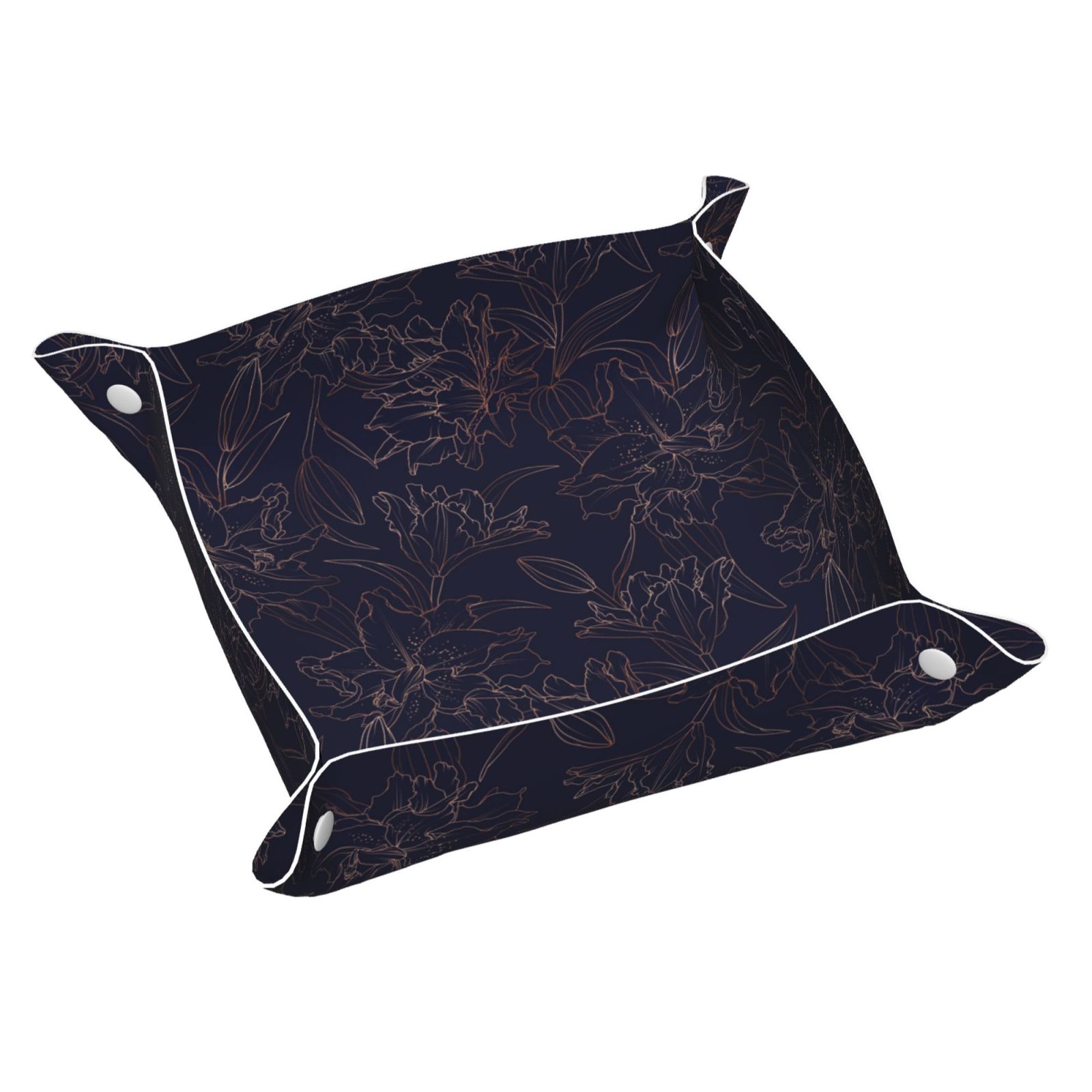 Valet Tray, Copper-Gold Gloss Outline Flower1 Faux Leather Desk Tray ...