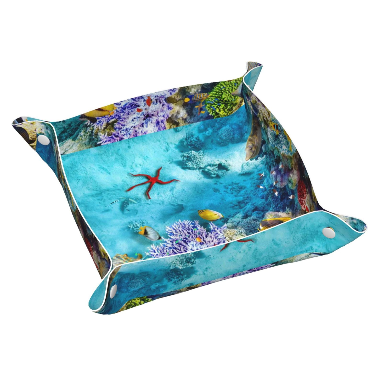 Valet Tray, Corals and Tropical Fish Faux Leather Desk Tray Vanity Tray ...