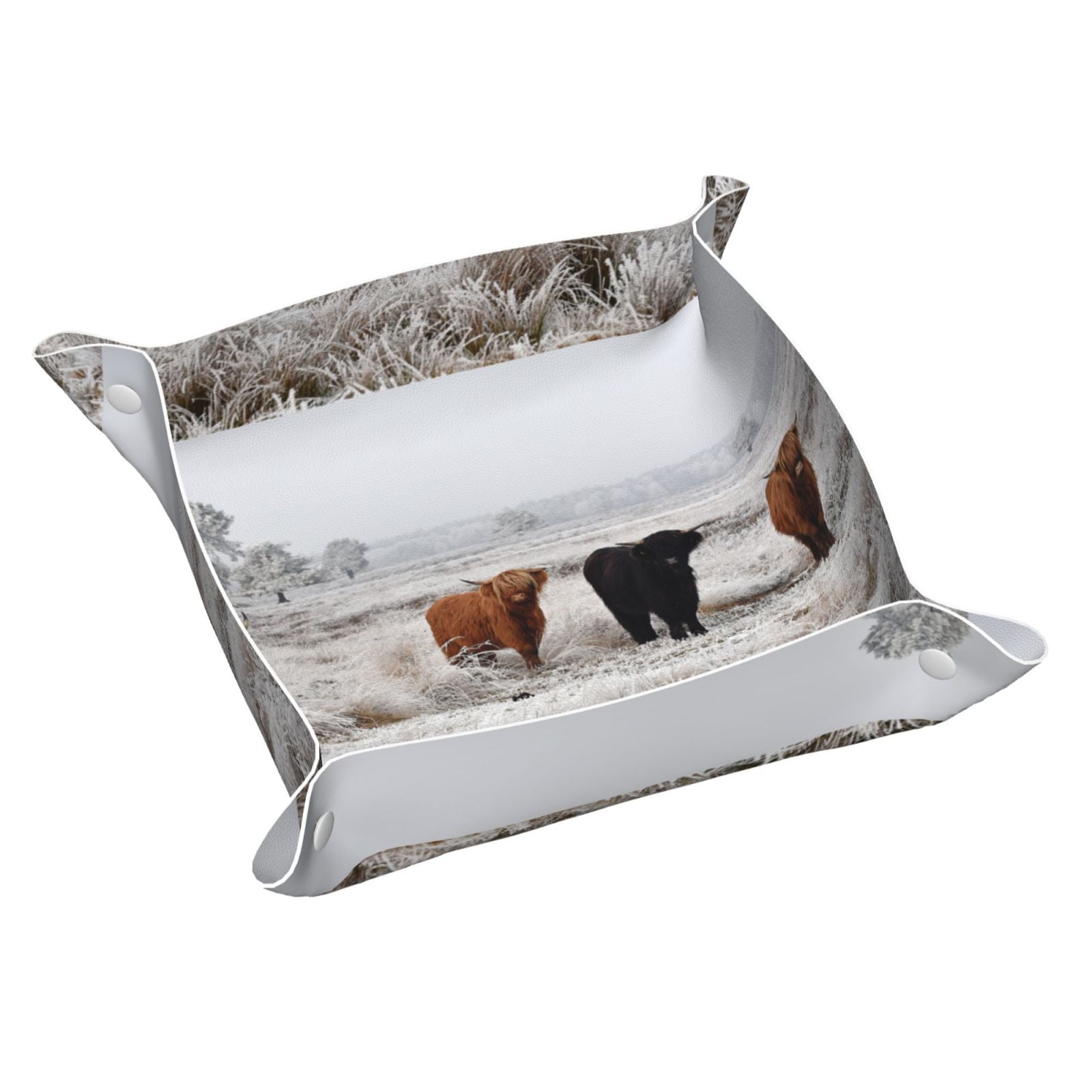 Valet Tray, Cow (2) Faux Leather Desk Tray Vanity Tray Night Stand ...