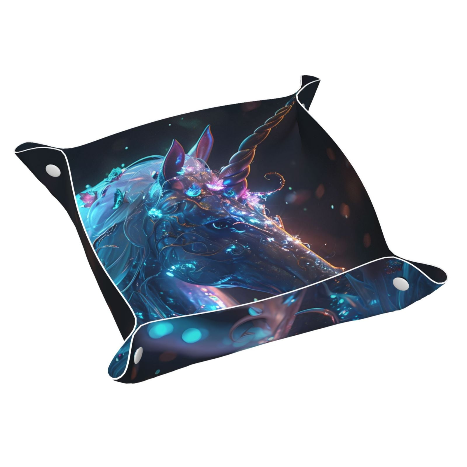 Valet Tray, Crystal Pattern White Horse Faux Leather Desk Tray Vanity Tray Night Stand Organizer ...