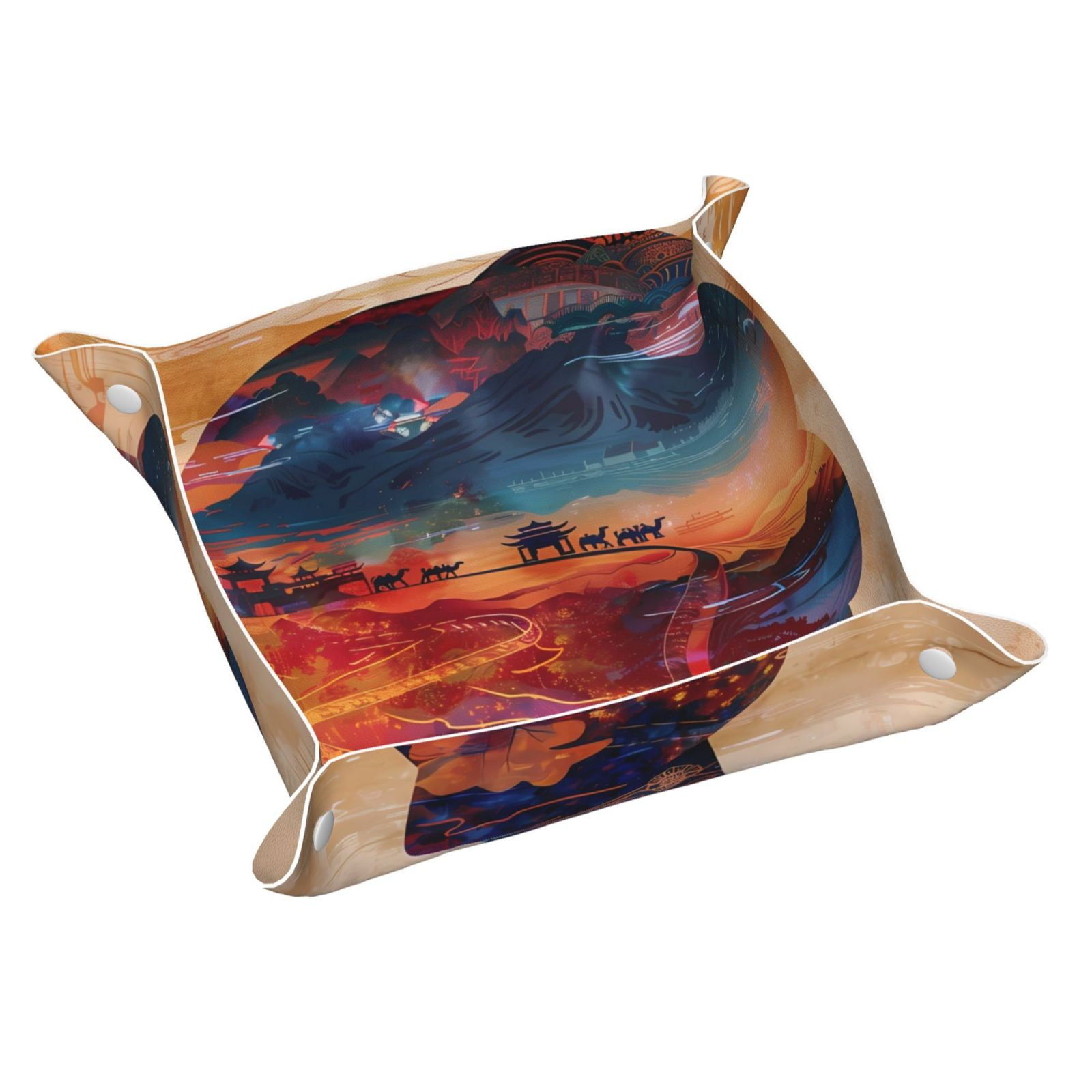 Valet Tray, Cultural Silhouette Journey Faux Leather Desk Tray Vanity ...